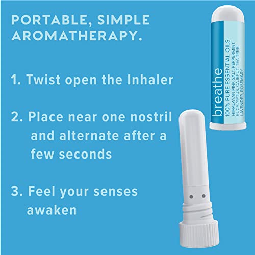 MOXE Breathe | Himalayan Salt Inhaler | Help Clear Congestion, Boost Focus and Improve Breathing | Natural Aromatherapy | Peppermint, Lavender and Tee Tree Essential Oil (3 Pack)