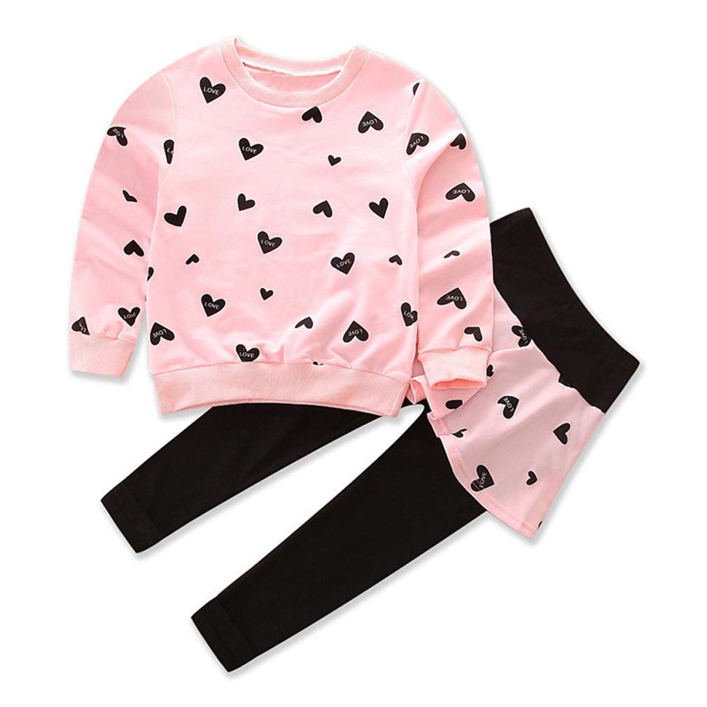 MIEKISA Little Girls Long Sleeve Top and Leggings Clothing sets (Pink, 120)