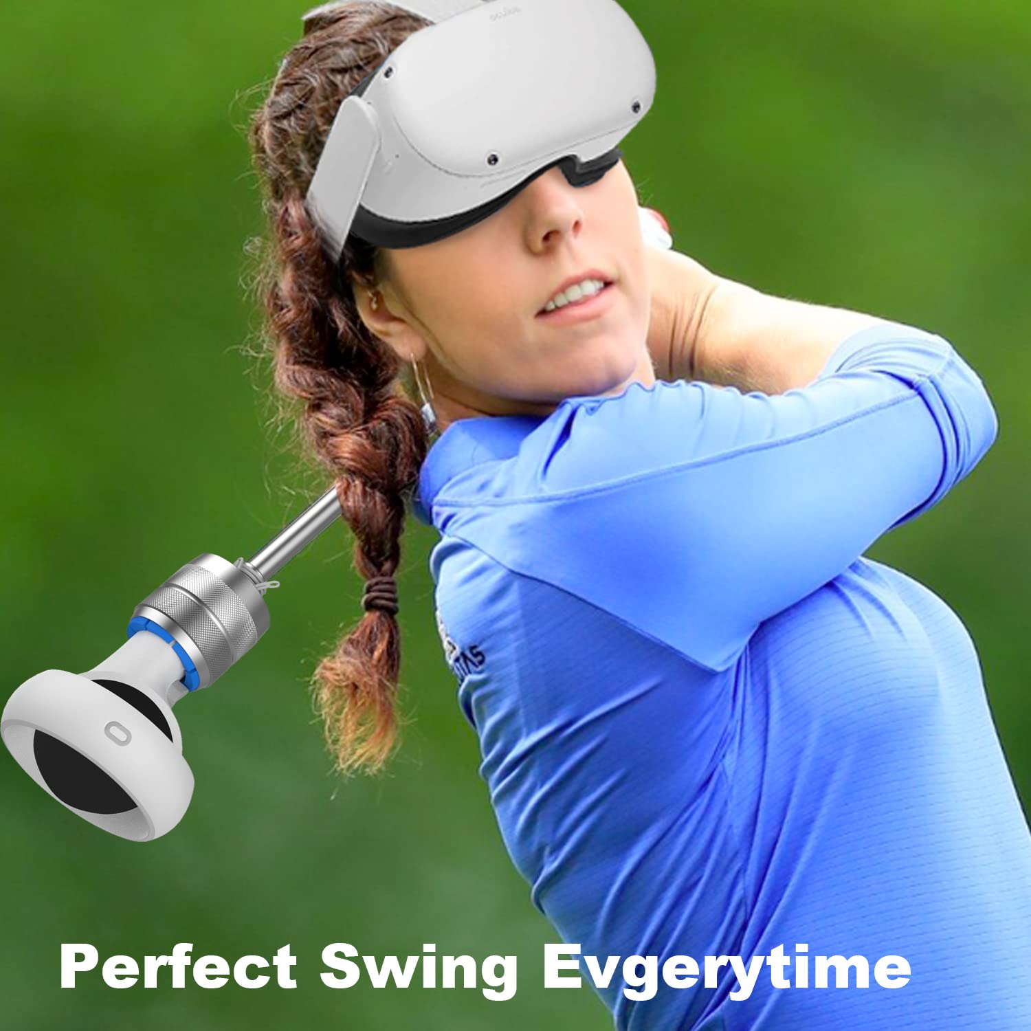 VR Golf Club Handle Accessory for Oculus Quest 2 / Meta Quest Pro - Silver Aluminum Case and Shaft with Real Golf Grip - Quest 2 Golf Club Attachment Compatible with Left and Right Controller