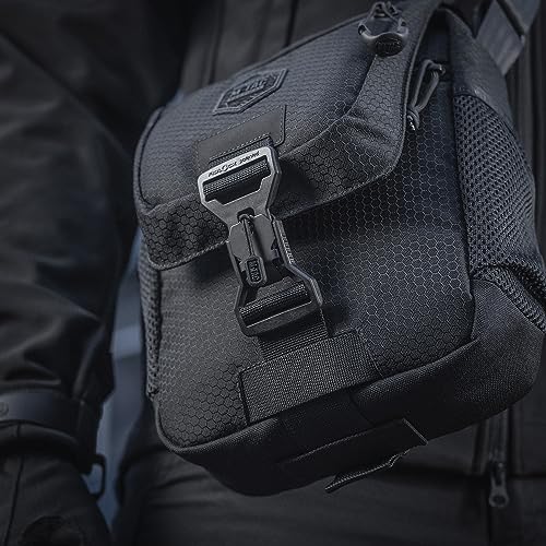 M-Tac Elite Satellite Magnet Crossbody Bag Gen.2 - Small Messenger Bag - Tactical Shoulder Pack with Concealed Carry for Men (Black Hex)