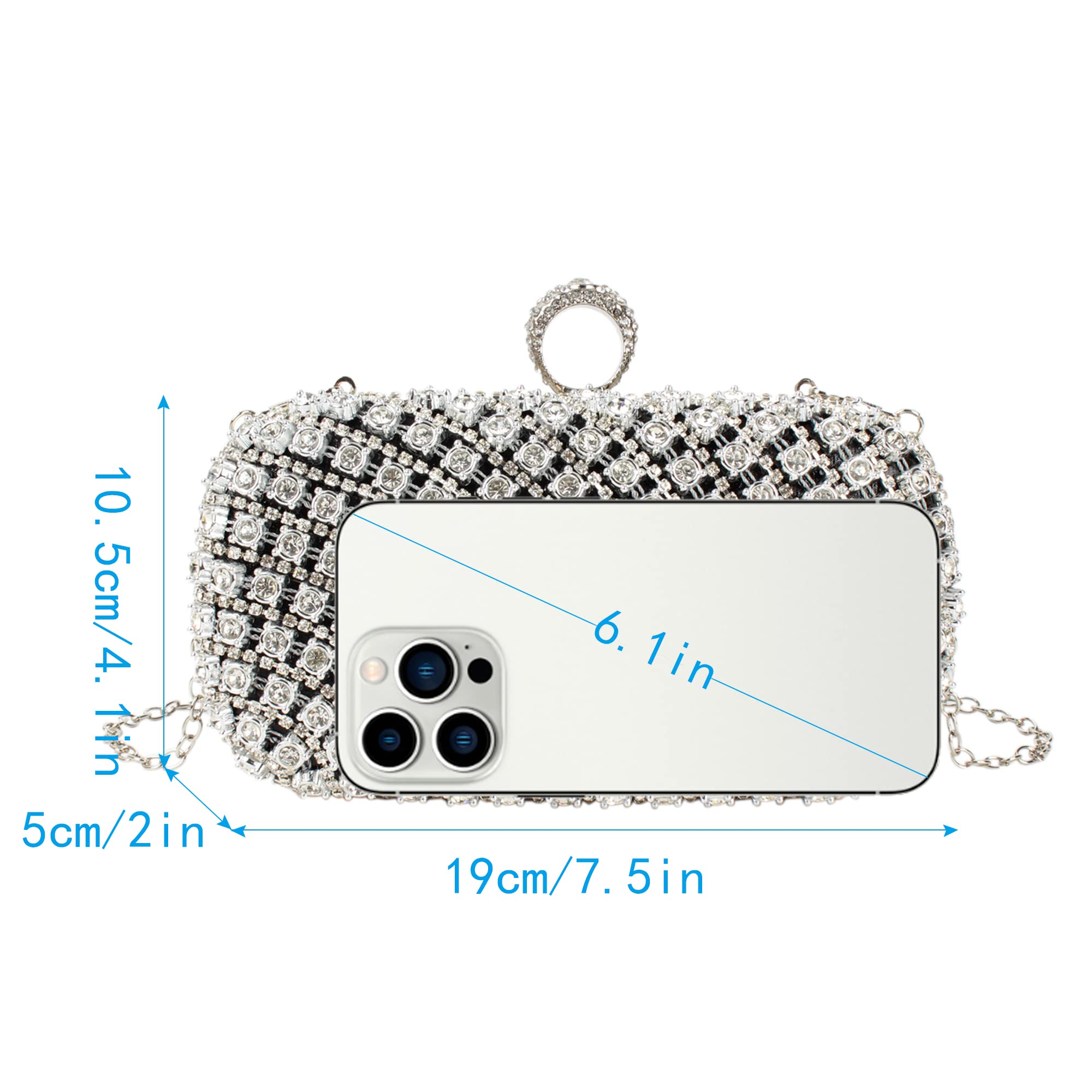 Reberomantic Women Lattice Pattern Metal Handbag Chain Geometric Evening Clutch Purse (U-diamond silver)