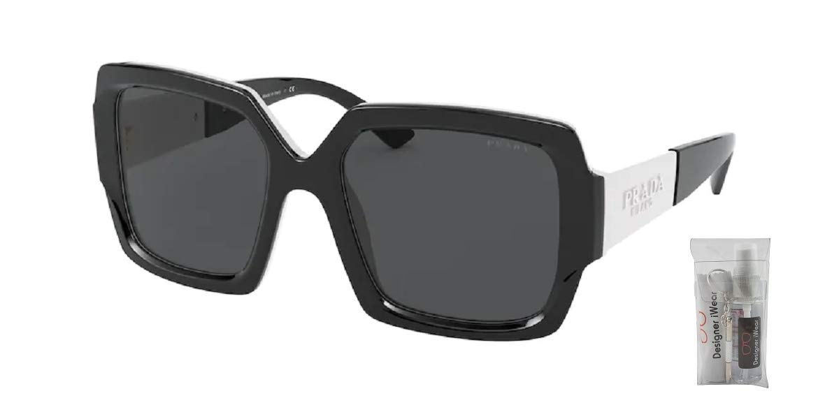 Prada PR21XS YC45S0 54MM Black/White/Dark Gray Square Sunglasses for Women+ BUNDLE With Designer iWear Eyewear Kit