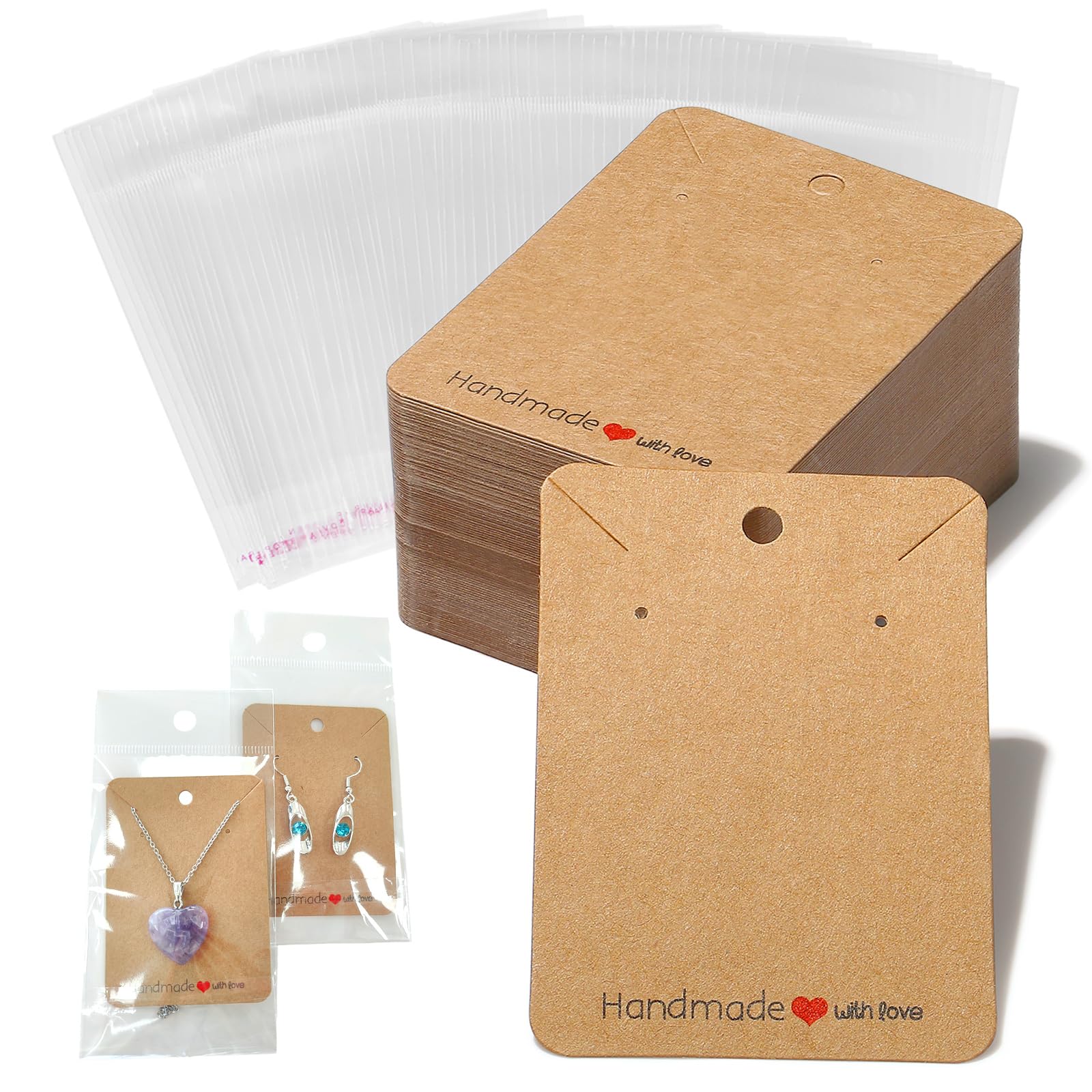 MAIBAOTA Earring Cards, 100 Pcs Earring Display Holder Cards for Selling with Packaging Bags, Jewelry Cards for Earring, Necklace(Brown)