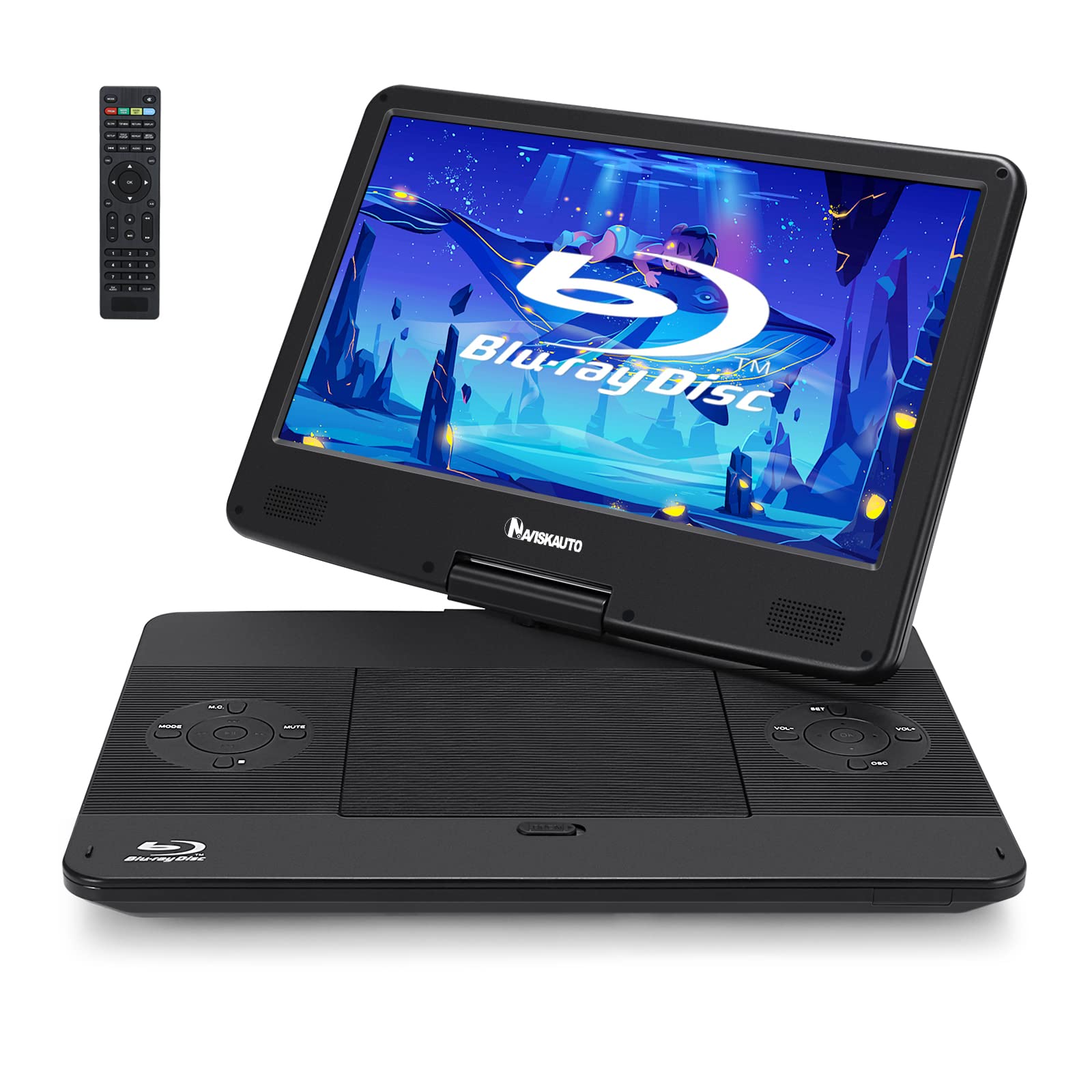 NAVISKAUTO 13.3'' Portable Blu-Ray Player with HDMI Input & HDMI Output, Portable Blu-Ray DVD Player with Rechargeable Battery Support USB/SD Card, 1080P Video, Dolby Audio, AV in & Out, Last Memory