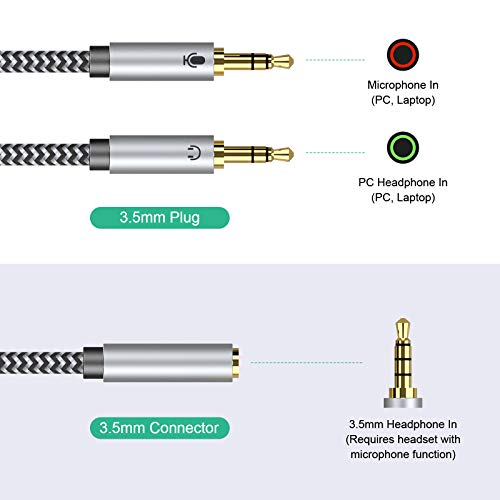 Morelecs 3.5mm Headphone Mic Splitter 3.5mm Female to 2 Dual 3.5mm Male Headphone Mic Audio Y Splitter Cable with Separate Microphone and Headphone for PC PS4 Gaming Headset