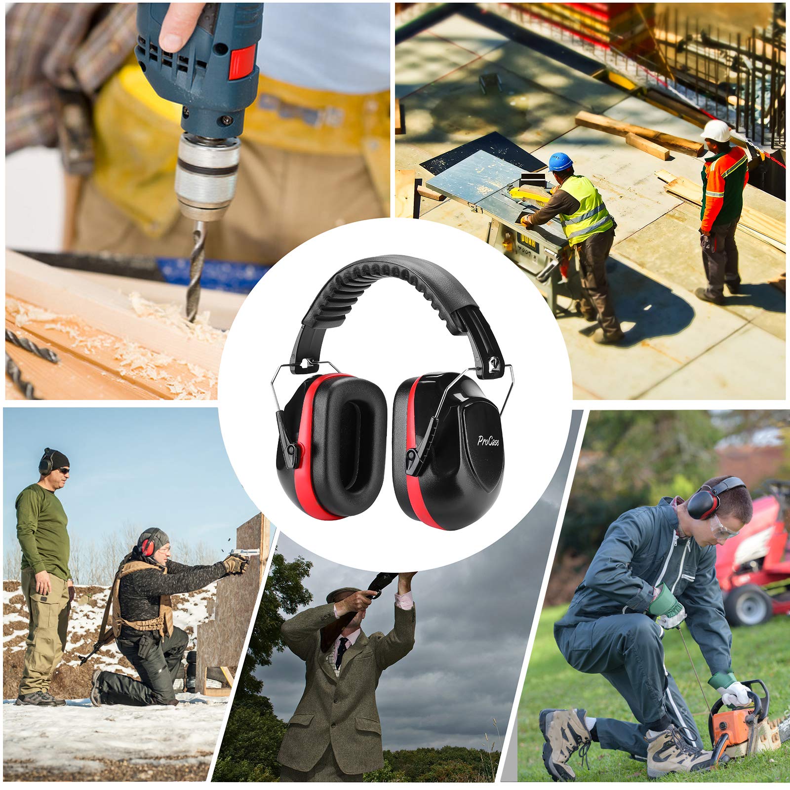 ProCase Shooting Ear Protection Earmuffs, Gun Safety Glasses and Soft Earplugs, Shooting Range Accessories with Protective Case, Gun Range Ear and Eye Protection Kit, Shooting Safety Equipment –Red