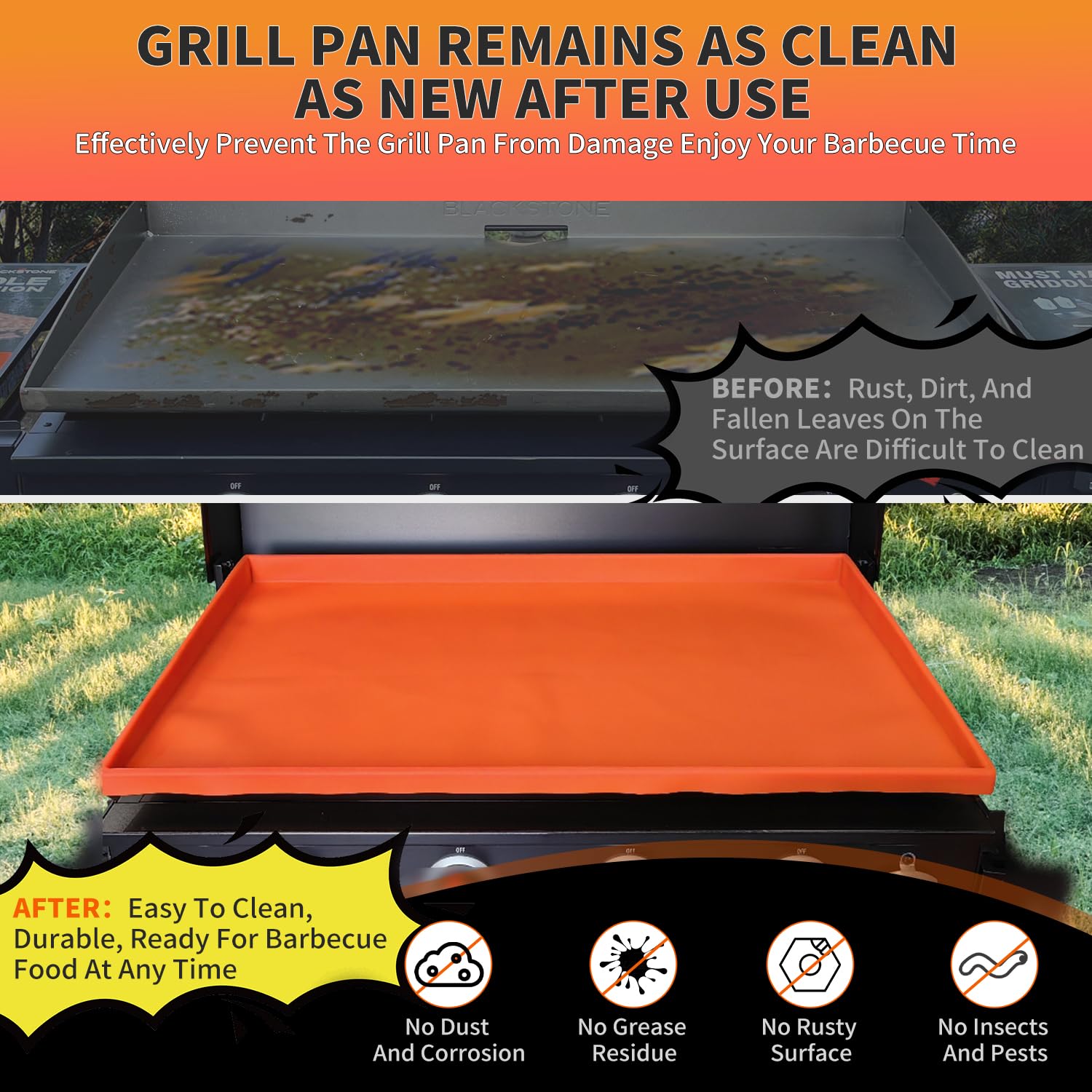 MACCVIO Griddle Cover for Blackstone Grill 28 Inch, Upgrade Full-Range Edge Heavy Duty Food Silicone Protective Mat Cover,All Season Surface Protective Cover Reusable BBQ Grill Mat (28in)