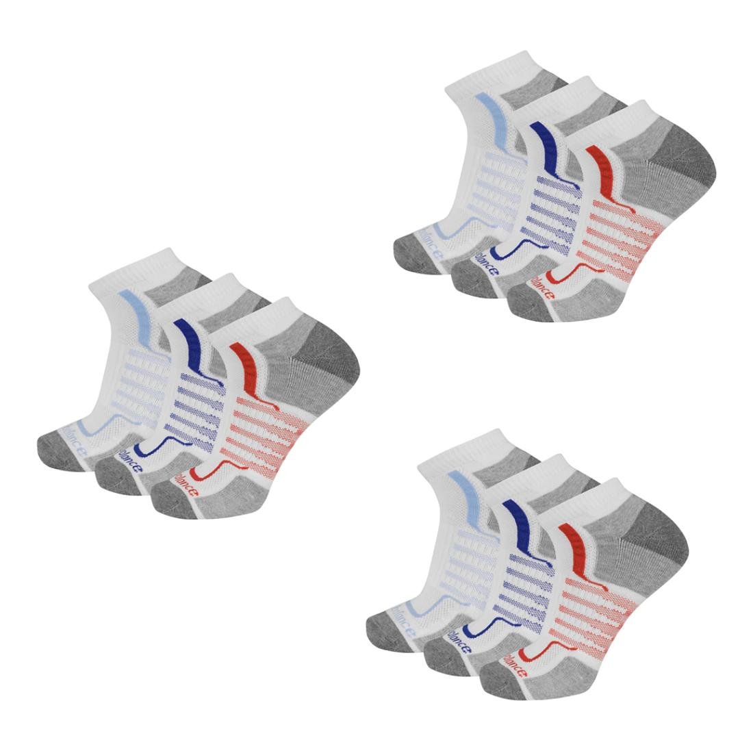 New Balance Performance No Show Socks (3 Pair), Black/Grey/Red/Blue, Large