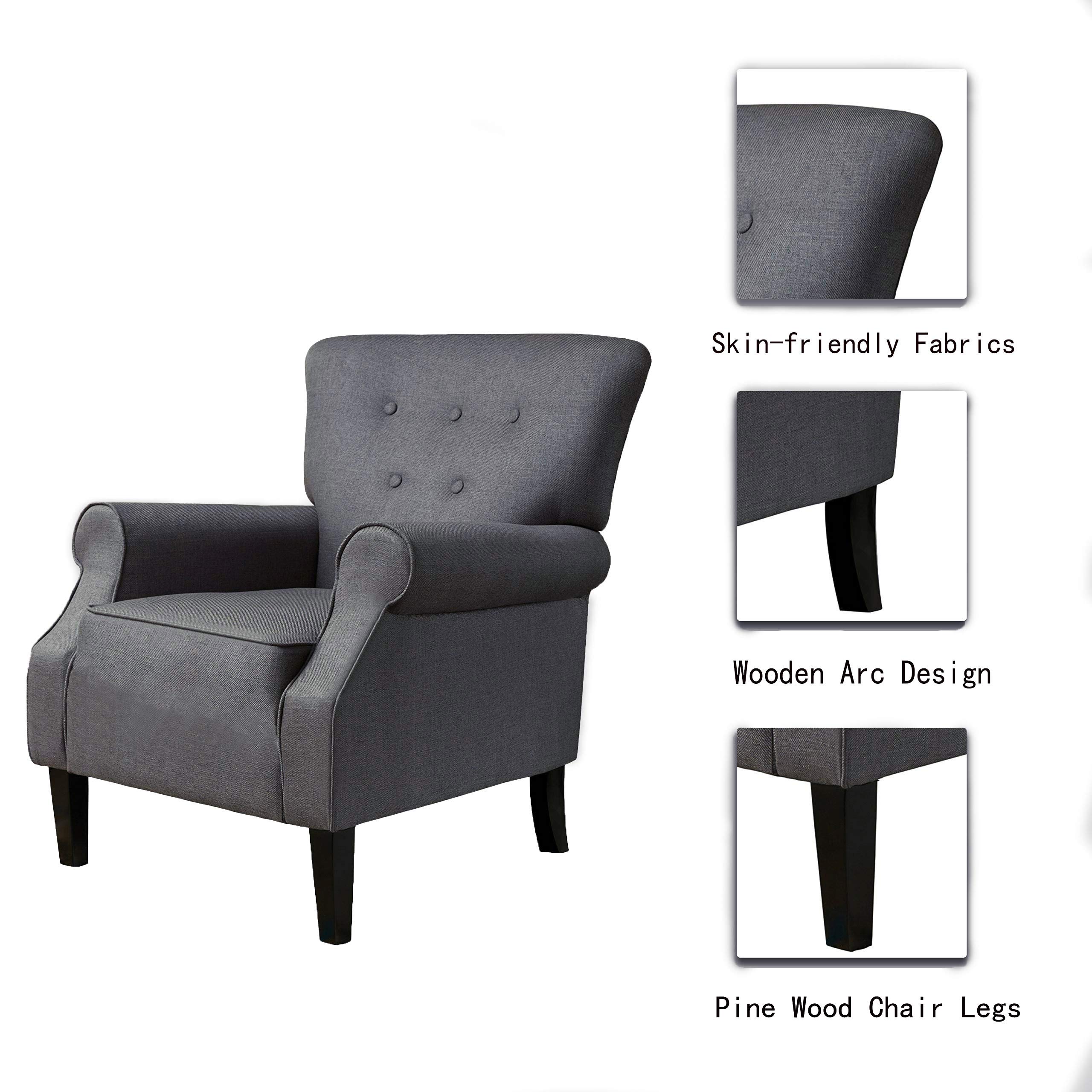 PatioFestival Accent Chair Mid Century Upholstered Roy Arm Single Sofa Modern Comfy Furniture Sofa for Living Room,Club,Office,Bedroom (Large, Deep Grey)