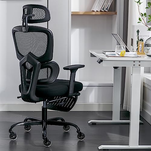 NOKAXUS Big and Tall Ergonomic Office Chair with Adjustable Footrest Armrest Headrest,Breathable Mesh Desk Chair