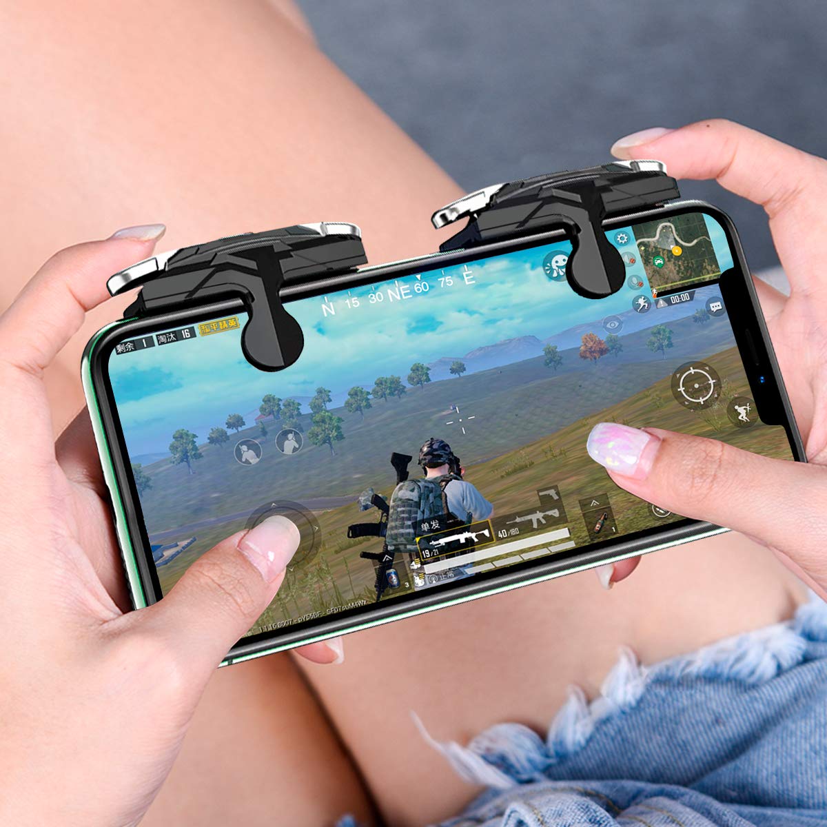 Newseego Mobile Game Controllers, [Quicker Response] Phone Trigger Key Mobile Shooter Aim & Fire Buttons Physical Joystick for Knives Out/PUBG/Rules of Survival L1R1 for iOS Android Phone, Black