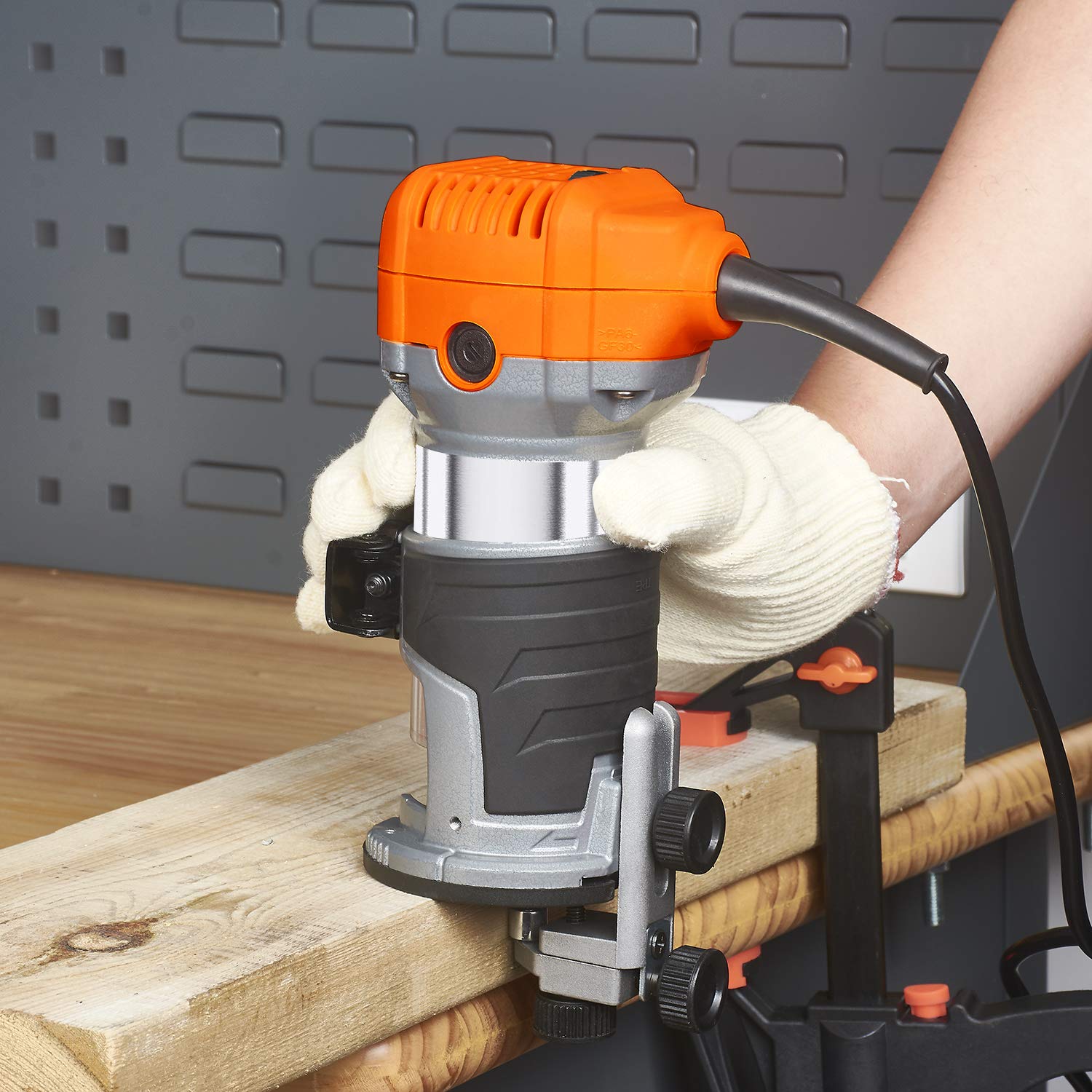 VOLLTEK 6.5-Amp Wood Router Tool, 1.25 HP Compact Trim Router with 5PCS Wood Router Bits, Edge Guide, Roller Guide, Dust Hood and 1/4" & 3/8" Collets Dobetter
