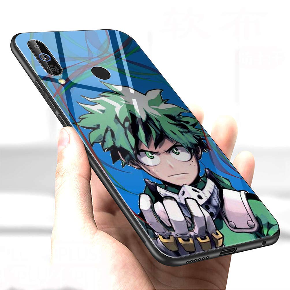 Luxury Phone Case for Samsung Galaxy A40 Cover,9H Tempered Glass Back Cover Soft Silicone Anti Scratch Bumper Design LB-179 My Hero Academia Anime Protective Case