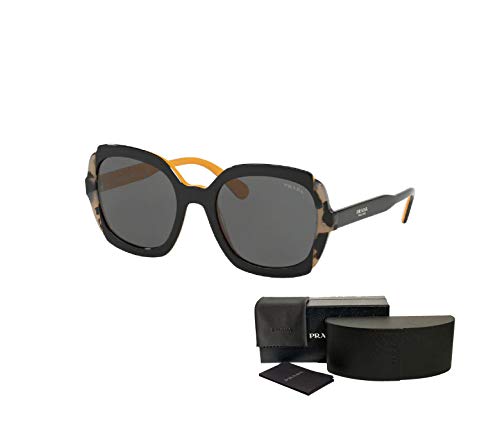Prada PR16US HERITAGE Square CCO1A1 54M Top Black Yellow/Grey Havana/Grey Sunglasses For Women + BUNDLE with Designer iWear Eyewear Kit