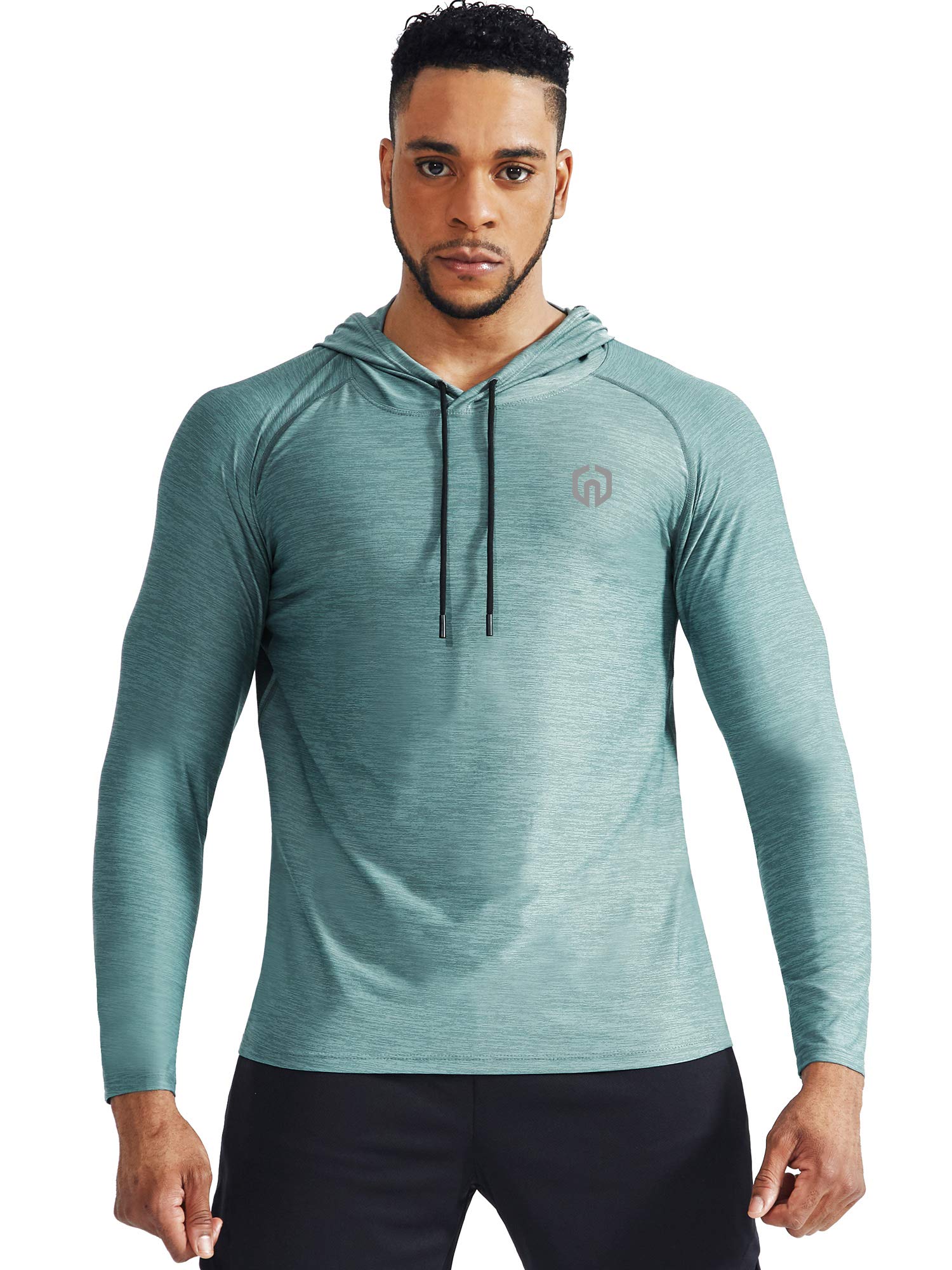NELEUS Men's 3 Pack Dry Fit Running Shirt Long Sleeve Workout Athletic Shirts with Hoods,5071 Dark Grey,Red,Light Green,US 2XL,EU 3XL