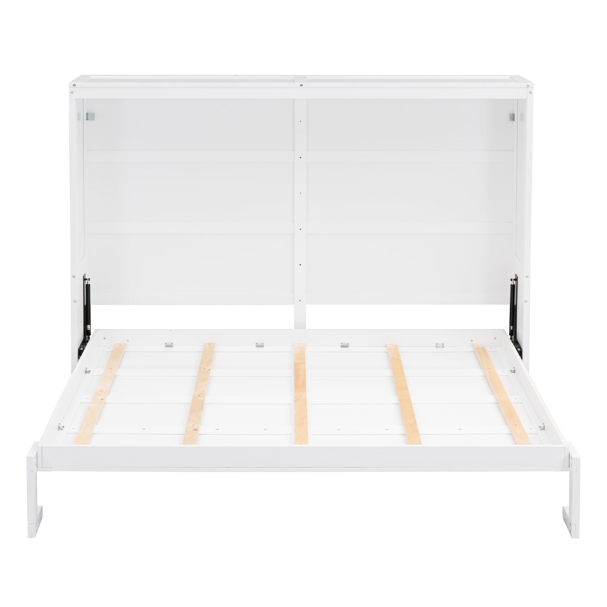 LuxyHoom Murphy Bed Queen, Queen Size Murphy Bed Cabinet, Wall Bed, Wood Hideaway Folding Beds for Platform Bedroom, Guest Room, Studio or Home Office, White