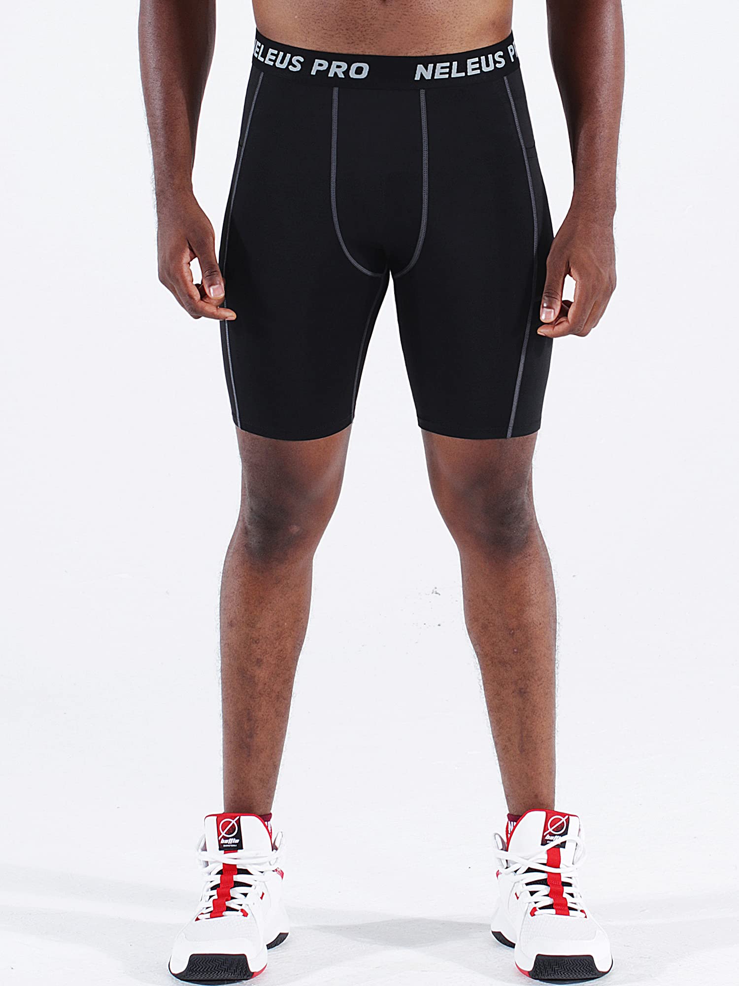 NELEUS Men's Compression Shorts 3 Pack Dry Fit Running Shorts,6081,Black/Black/Black,L