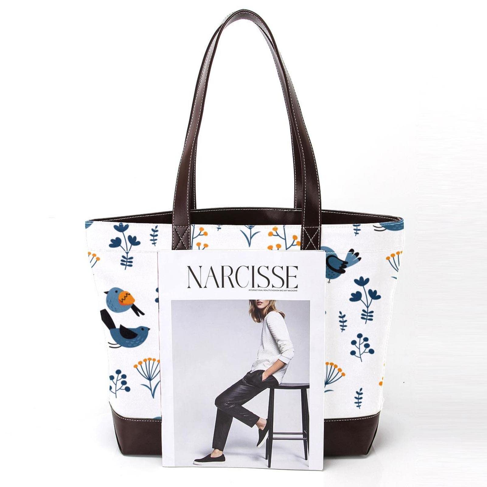 Spring Bird Tote Bags Large Leather canvas Purses and Handbags for Women Top Handle Shoulder Satchel Hobo Bags