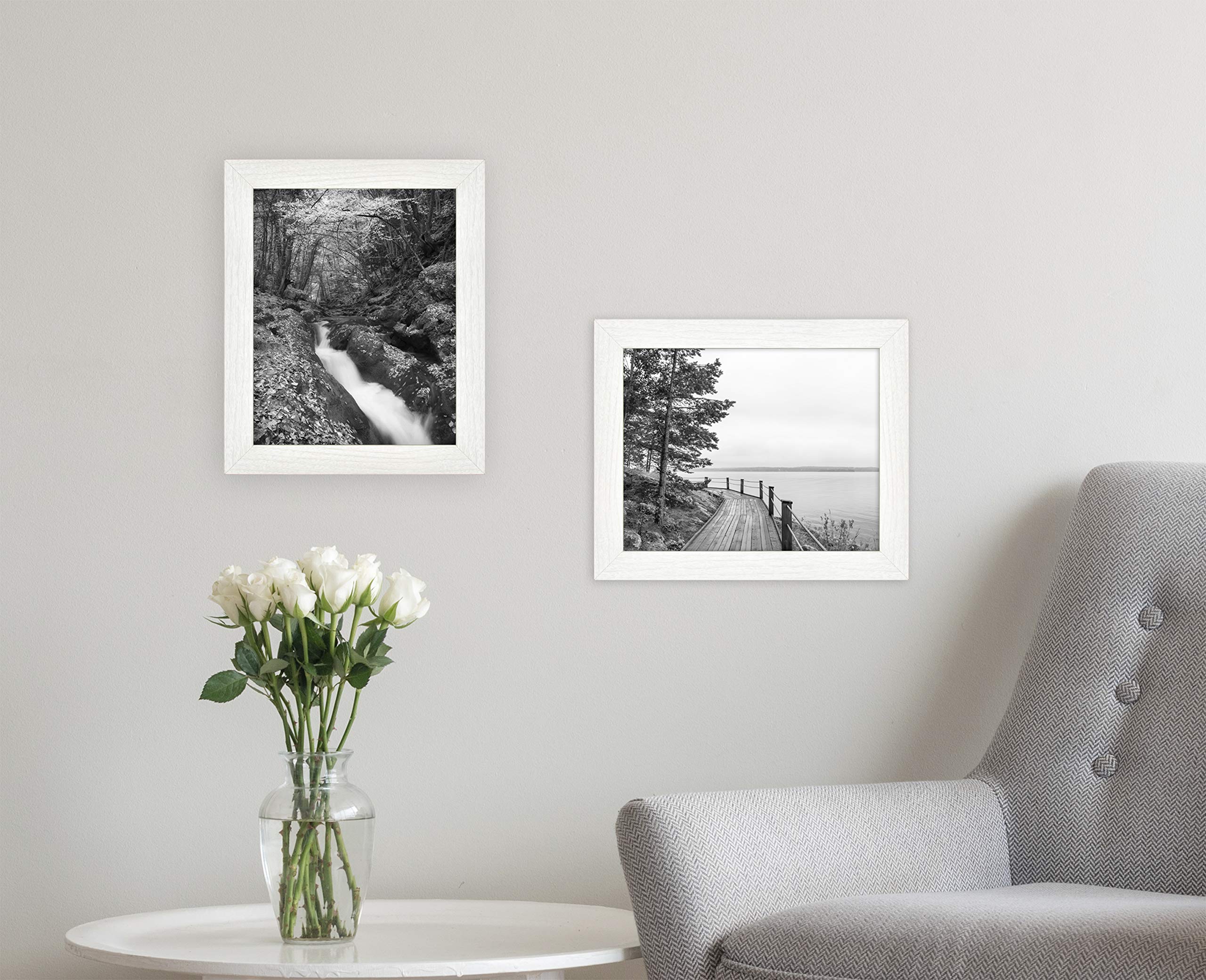MCS Studio Gallery 8x10 Picture Frame White Woodgrain, Vertical & Horizontal Wall Hanging & Easel for Tapletop Display, Rectangle Photo Frame for Photos, Posters & Art Prints (2-Pack)
