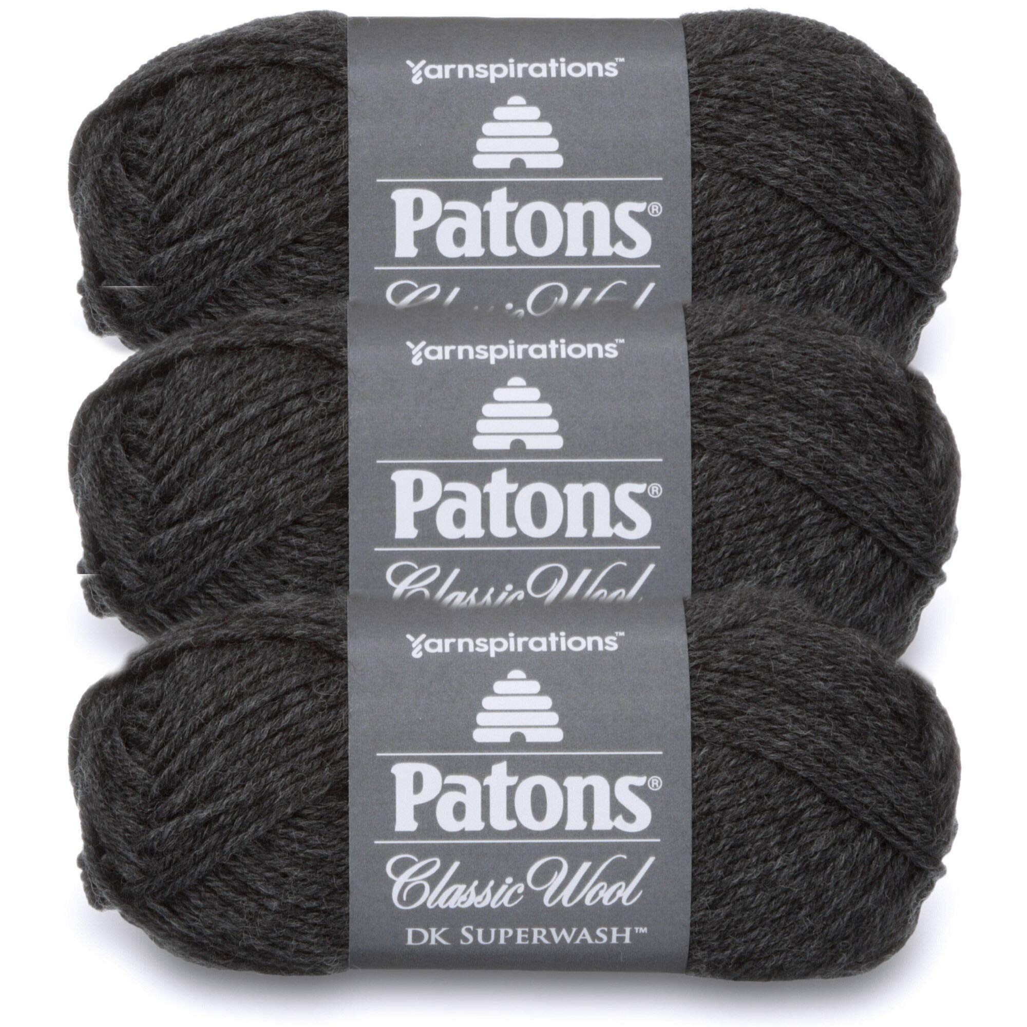 Patons Classic Wool DK Superwash Yarn - Gauge 3 Light - 100% Wool - (3-Pack) - Dark Grey Heather - for Crochet, Knitting, and Crafting