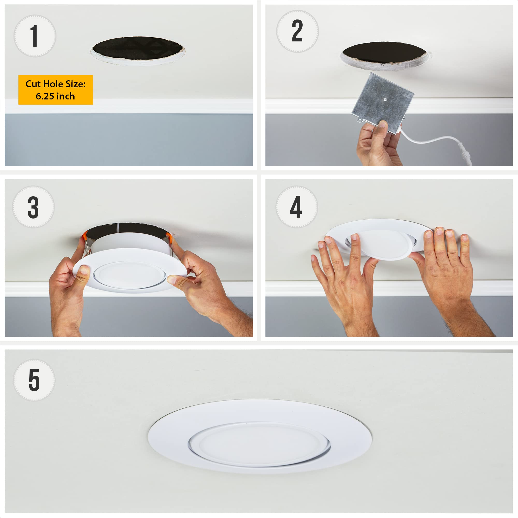 PROCURU [4-Pack] 6-Inch Gimbal Air-Tight LED 2700K-6000K 5CCT Color Selectable, Adjustable, Rotate & Swivel Ultra-Thin Heavy Duty Recessed Ceiling Downlight, Dimmable, IC Rated (VGB65W-4P)