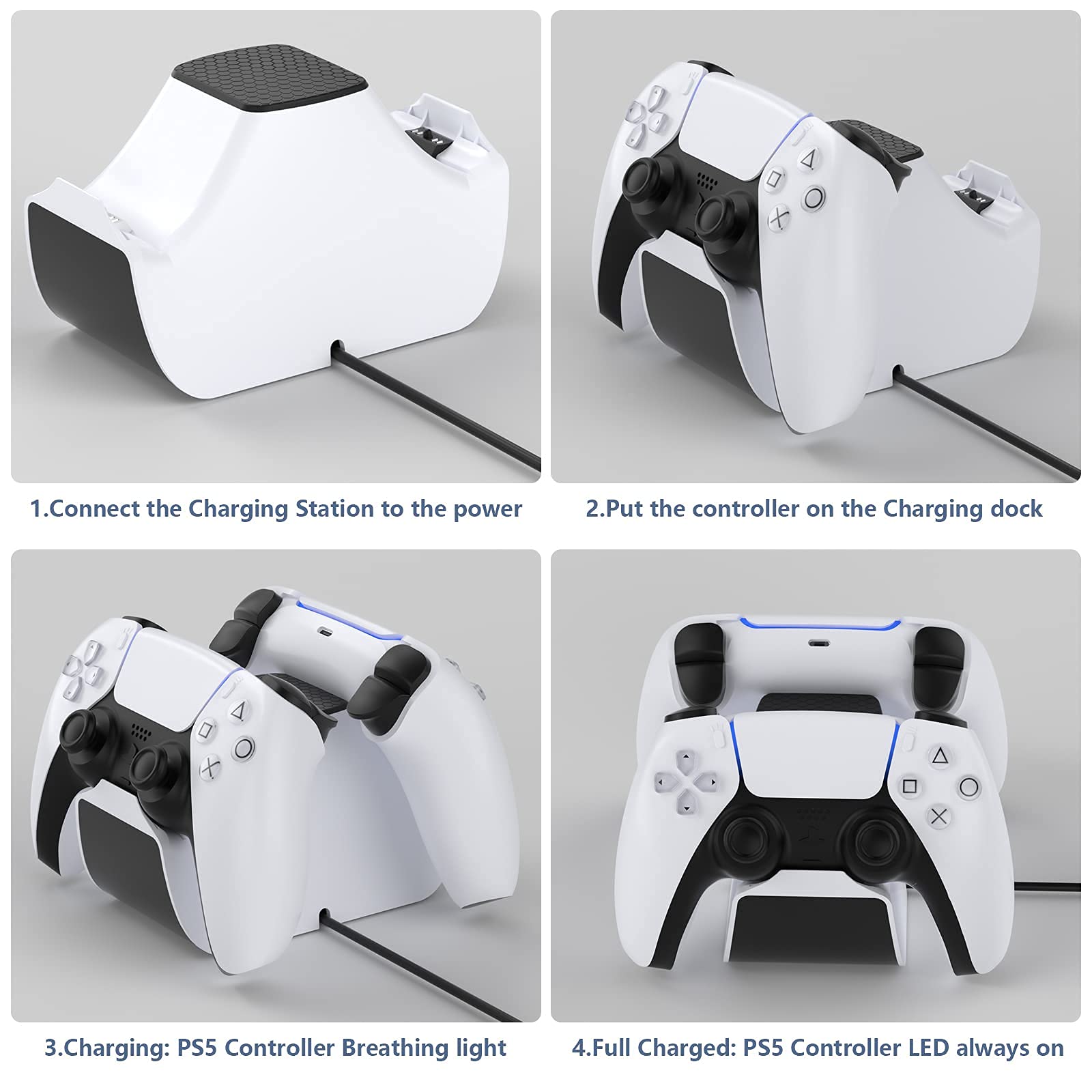 PS5 Controller Charger Station - PS5 Game Controller Accessories Cybermix DualSense Controller Charging Station Compatible with Playstation 5 PS5 Controller Fast Charging Dock for PS5 Controller