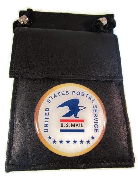 Postal Service Black Leather ID / Badge Holder Pouch with Lanyard