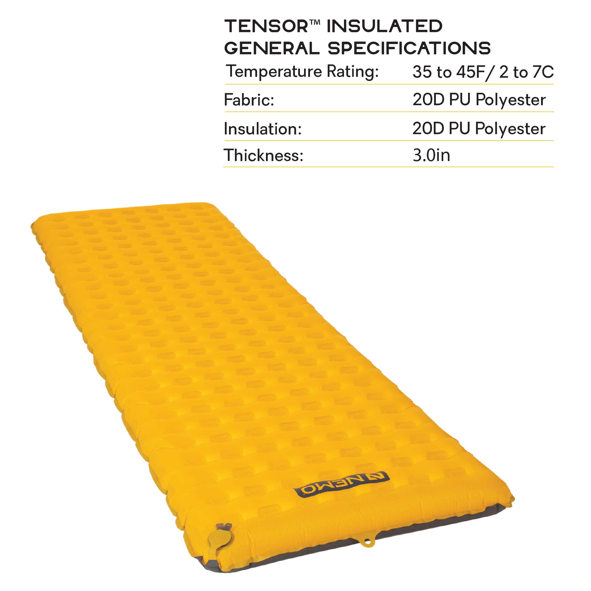 NEMO Tensor Insulated Sleeping Pad Yellow Short Mummy