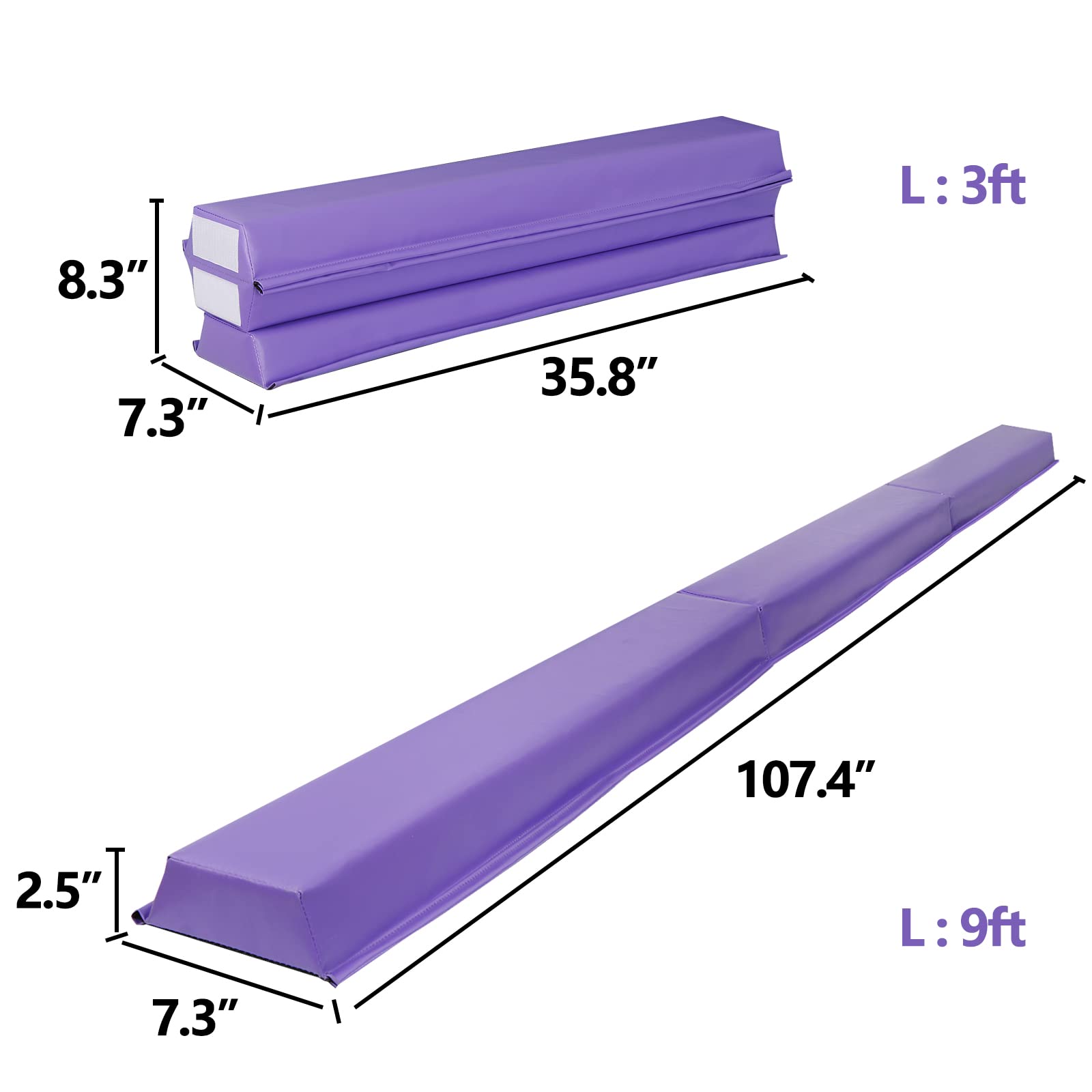 Oteymart Balance Beam Folding Gymnastics Beam Extra Firm Foam Anti-Slip Bottom Equipment for Floor Home Training, Kids, Adults (9)