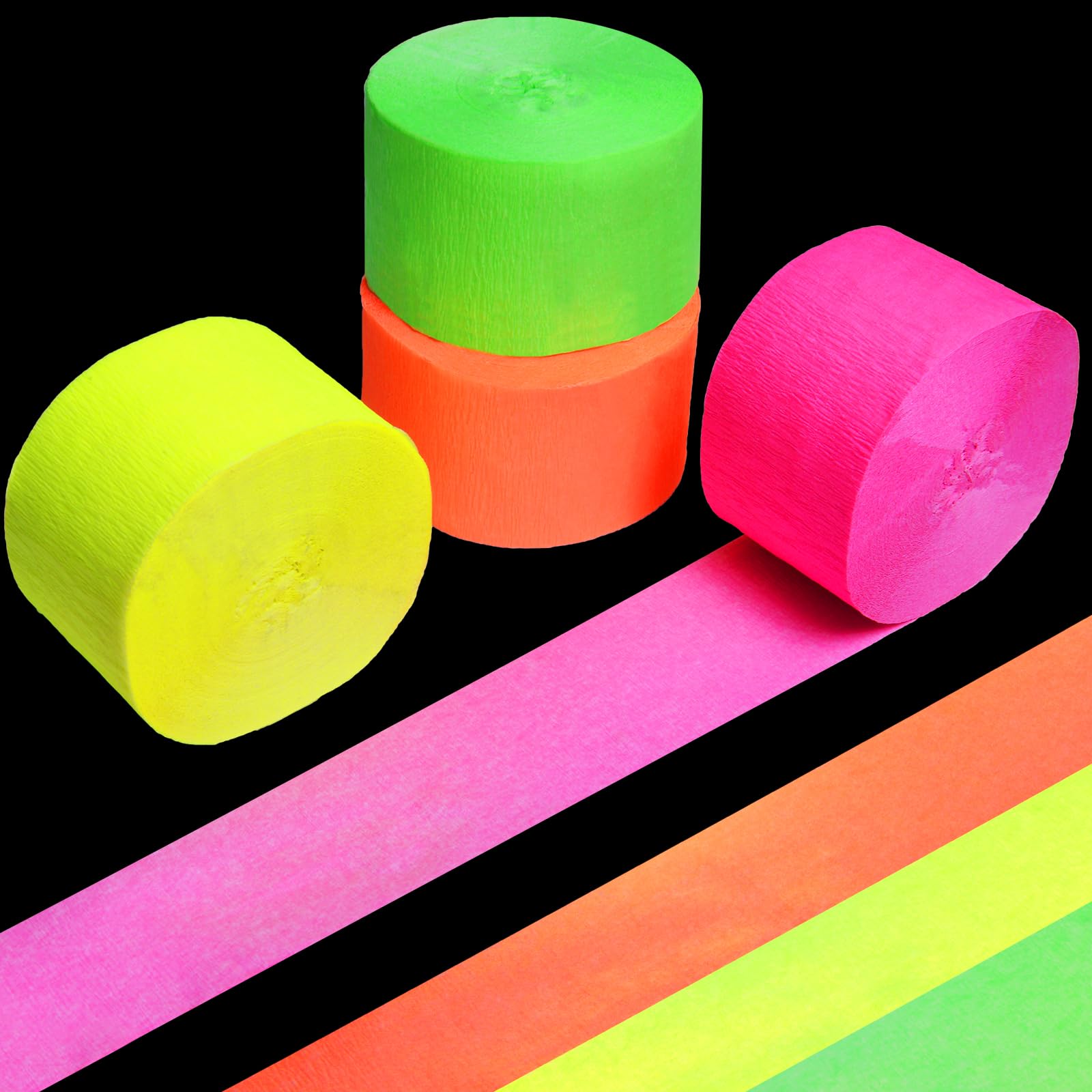 Neon Streamers Glow in The Dark Crepe Paper, Blacklight UV Reactive Fluorescent Streamers for Neon Party