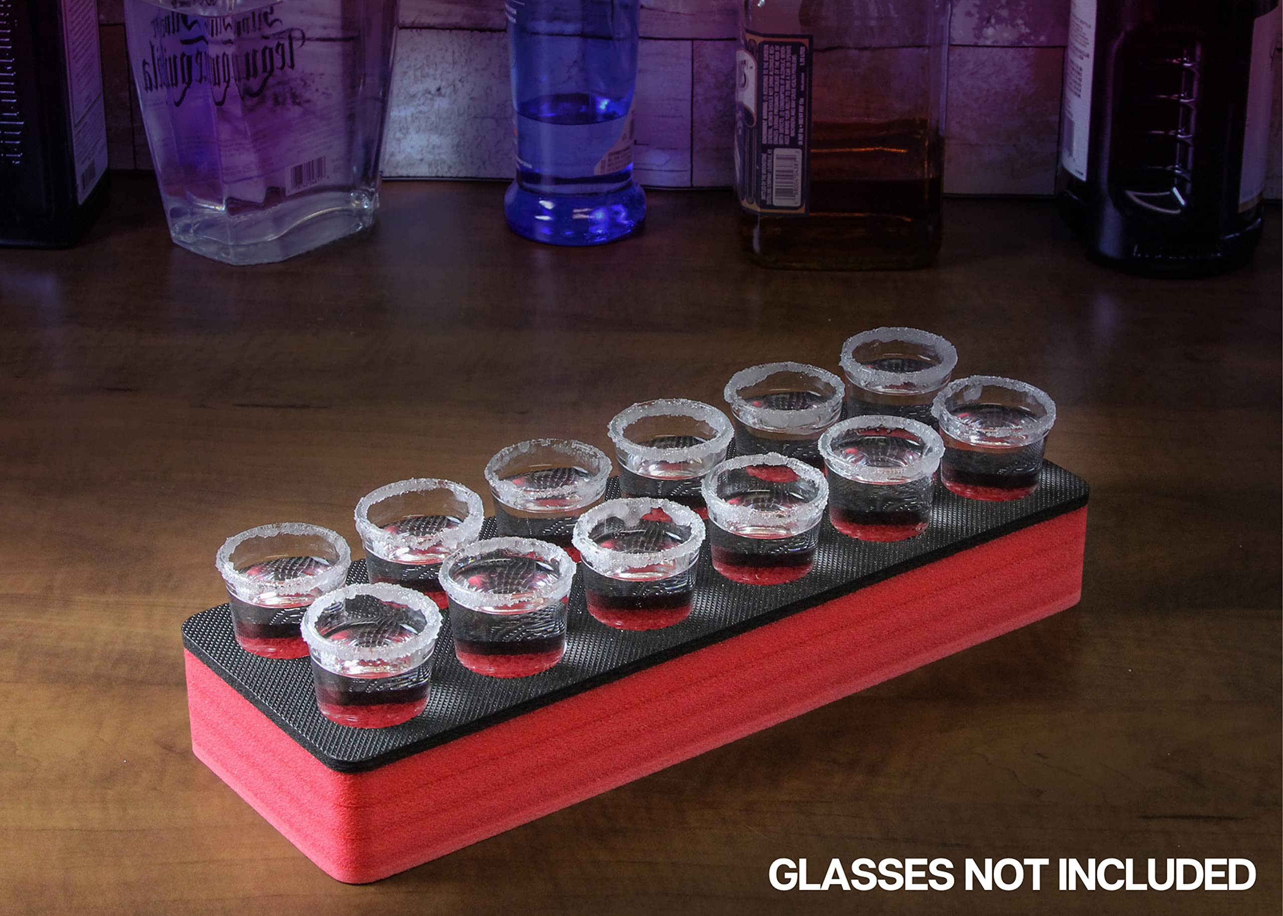 Polar Whale 2 Shot Glass Holders Organizer Modern Tray for Home Kitchen Bar or Club Party Durable Red and Black Durable Foam Serving Rack 14.5 Inches Wide Each Holds 12 Shots