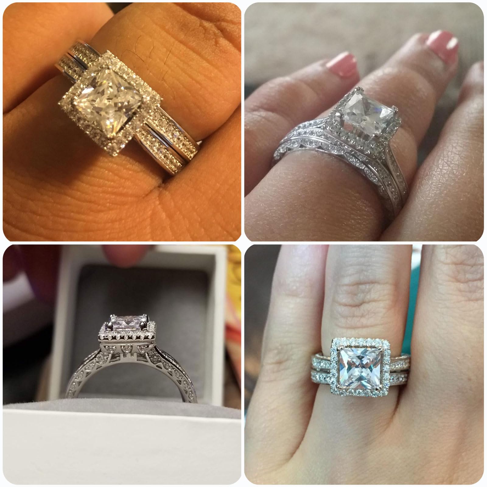 Newshe Wedding Band Engagement Ring Set for Women 925 Sterling Silver 2.8ct Princess White Cz Size 9.5