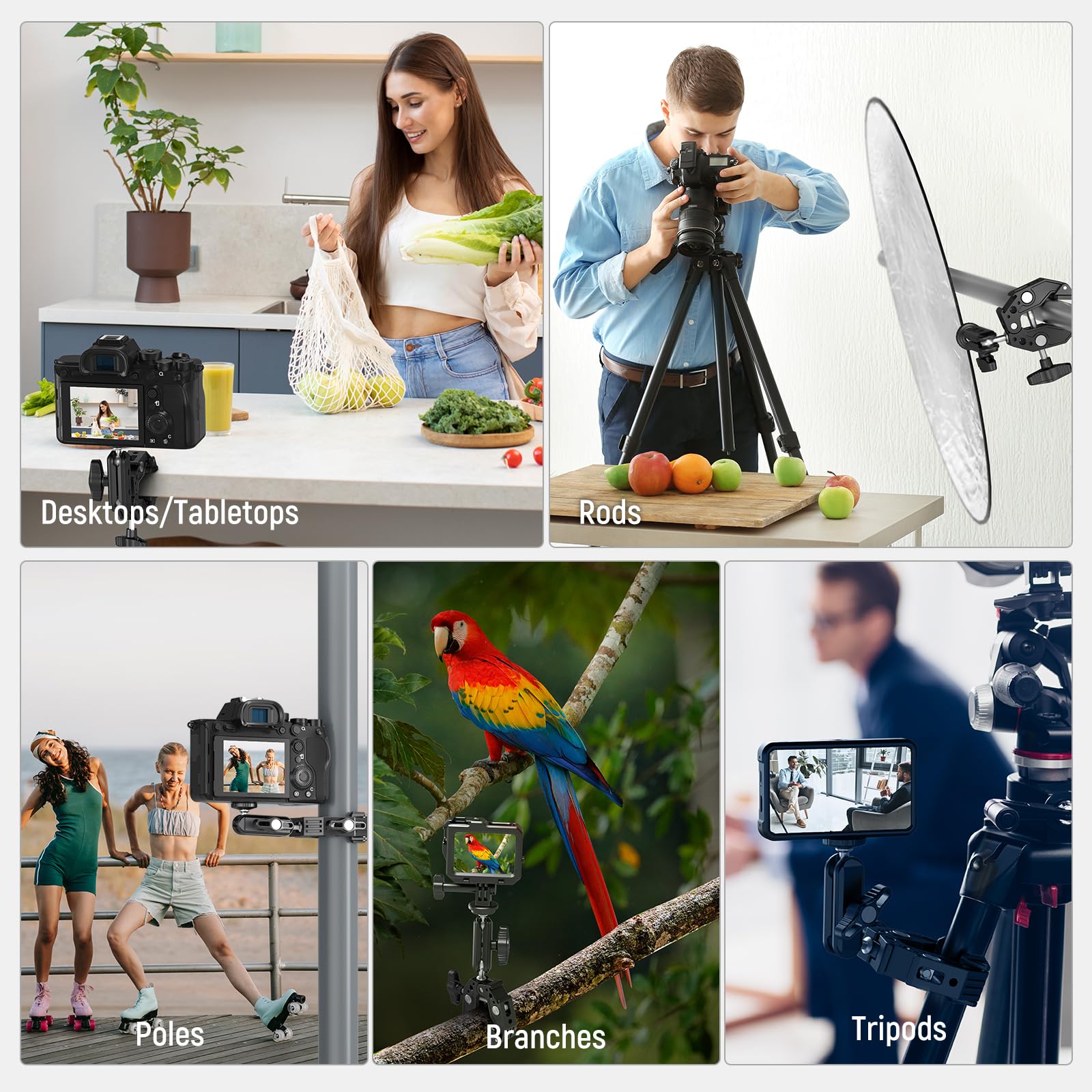 NEEWER Super Clamp with 3" Dual Ballhead Magic Arm, Cold Shoe, 1/4" Threads, Phone/Action Camera Mount Adapter for Desk Tripod Tube Crossbar Gimbal Rods Compatible with SmallRig GoPro DJI, ST83