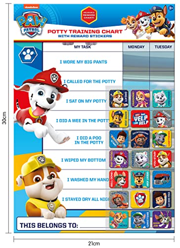Paper Projects 01.70.30.025 Paw Patrol Potty and Toilet Training Reward Chart and Stickers, for ages 3+, 29.7cm x 42cm