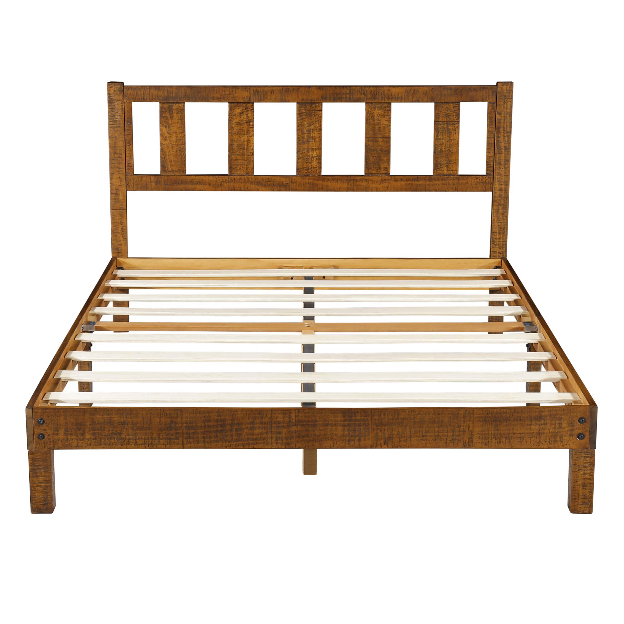 Olee Sleep 14 Inch Deluxe Solid Platform Headboard,Wood Bed Frame, Queen, Natural