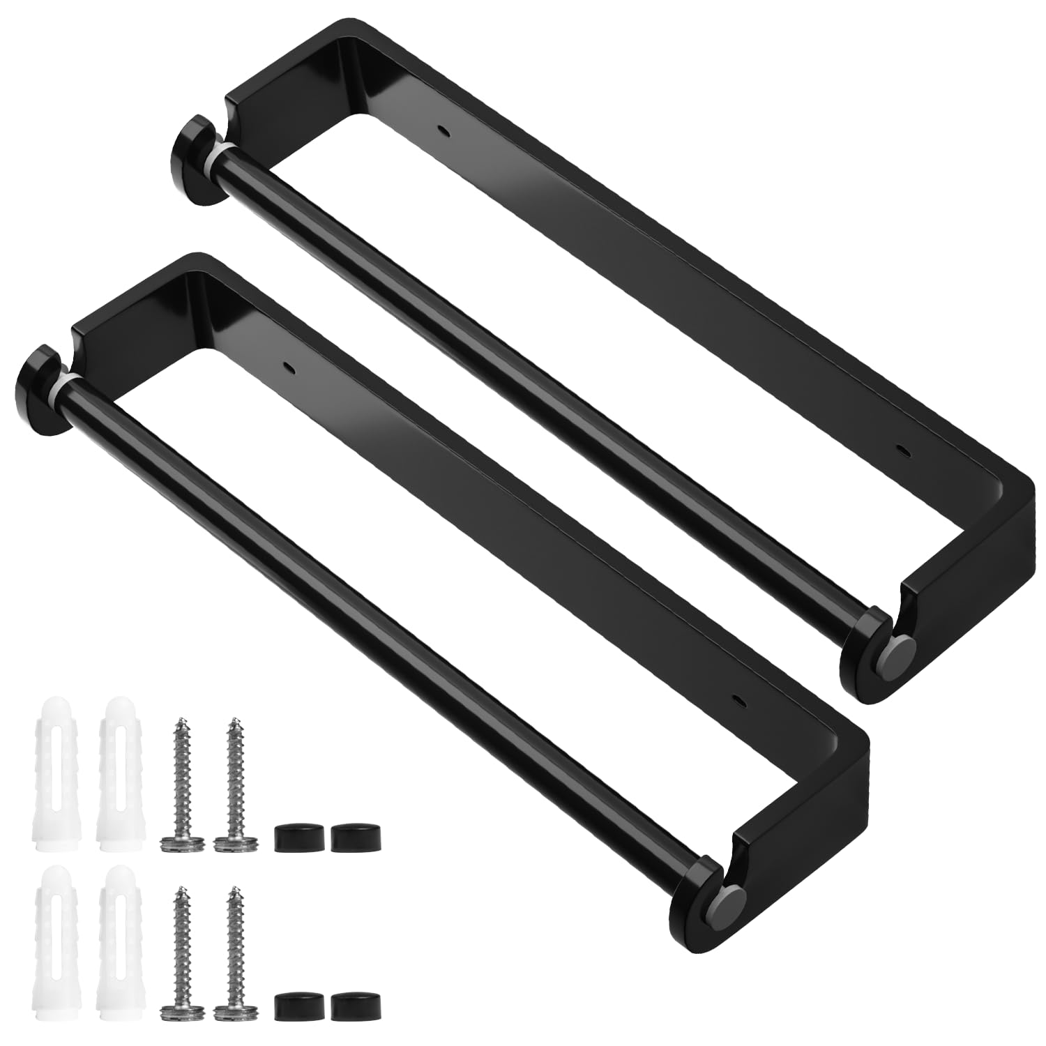 Paper Towel Holder Under Cabinet,2Pack Wall Mount Paper Towel Roll Holder,Paper Towel Rack for Kitchen, Bathroom,Pantry Black