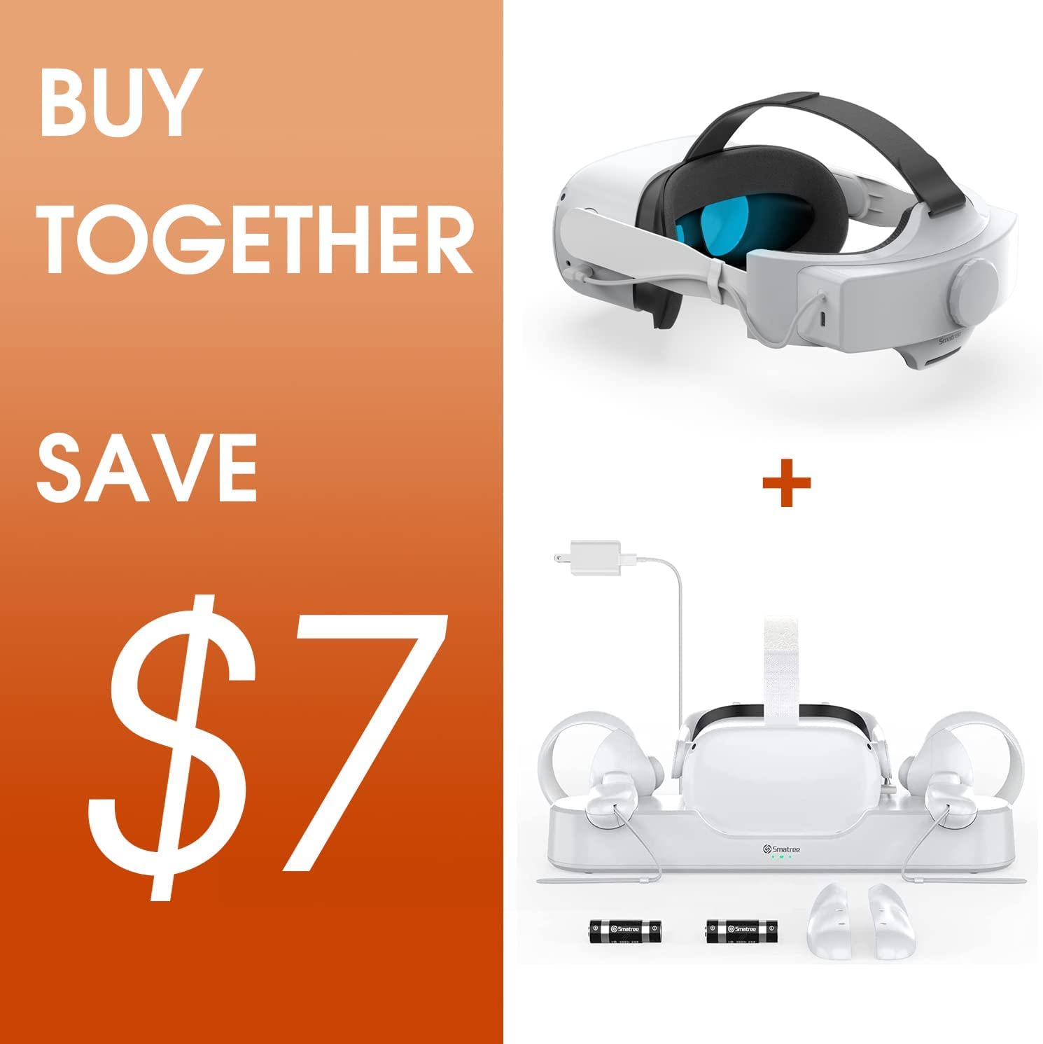 Smatree Charging Dock with Adapter and Elite Strap with 5000mAh Battery Set Compatible for Quest 2