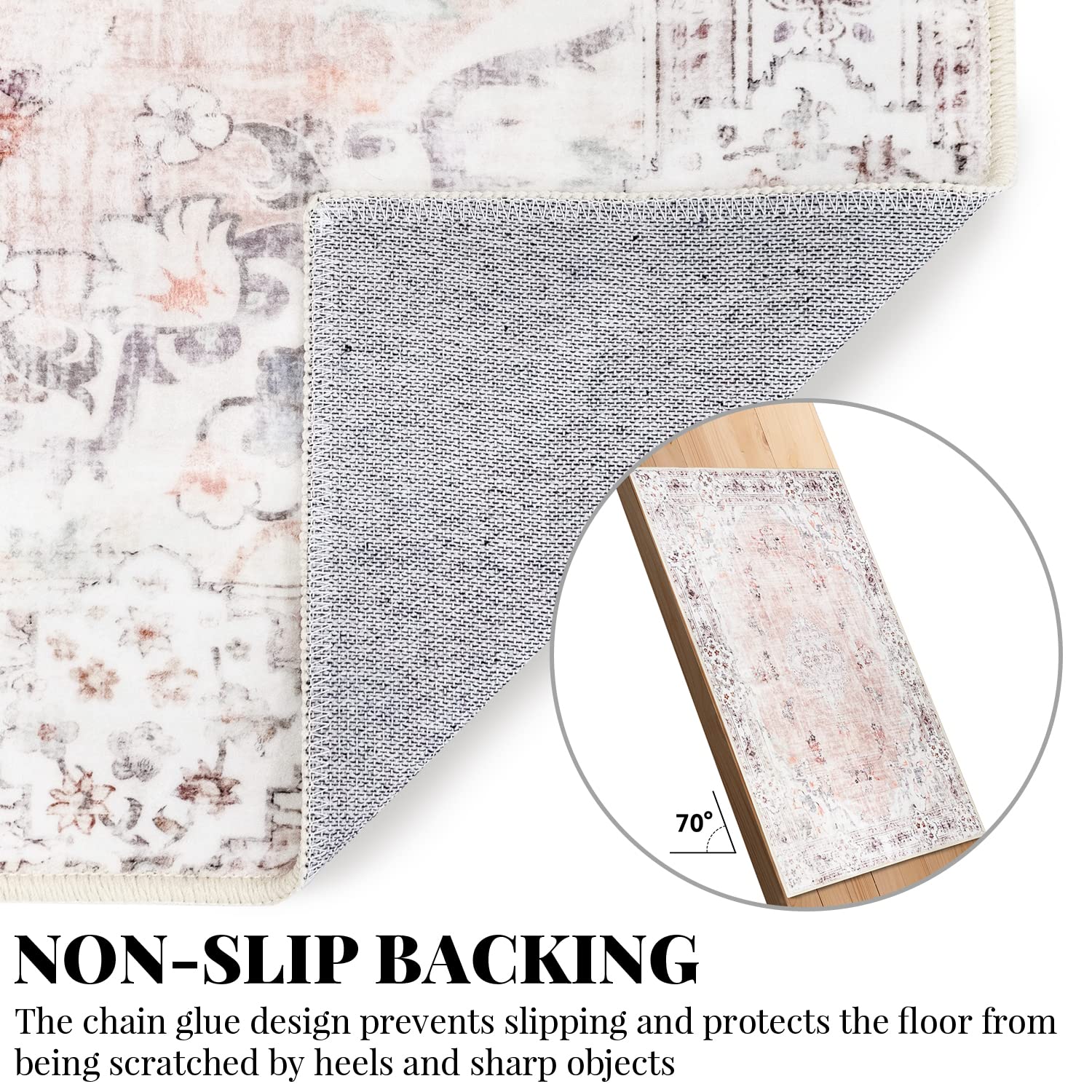 MUJOO Pink Area Rug Small Area Rugs Boho Machine Washable Rugs Non Slip for Entryway Kitchen Bathroom Bedroom Vintage Soft Low-Pile 2'x3' Flowers