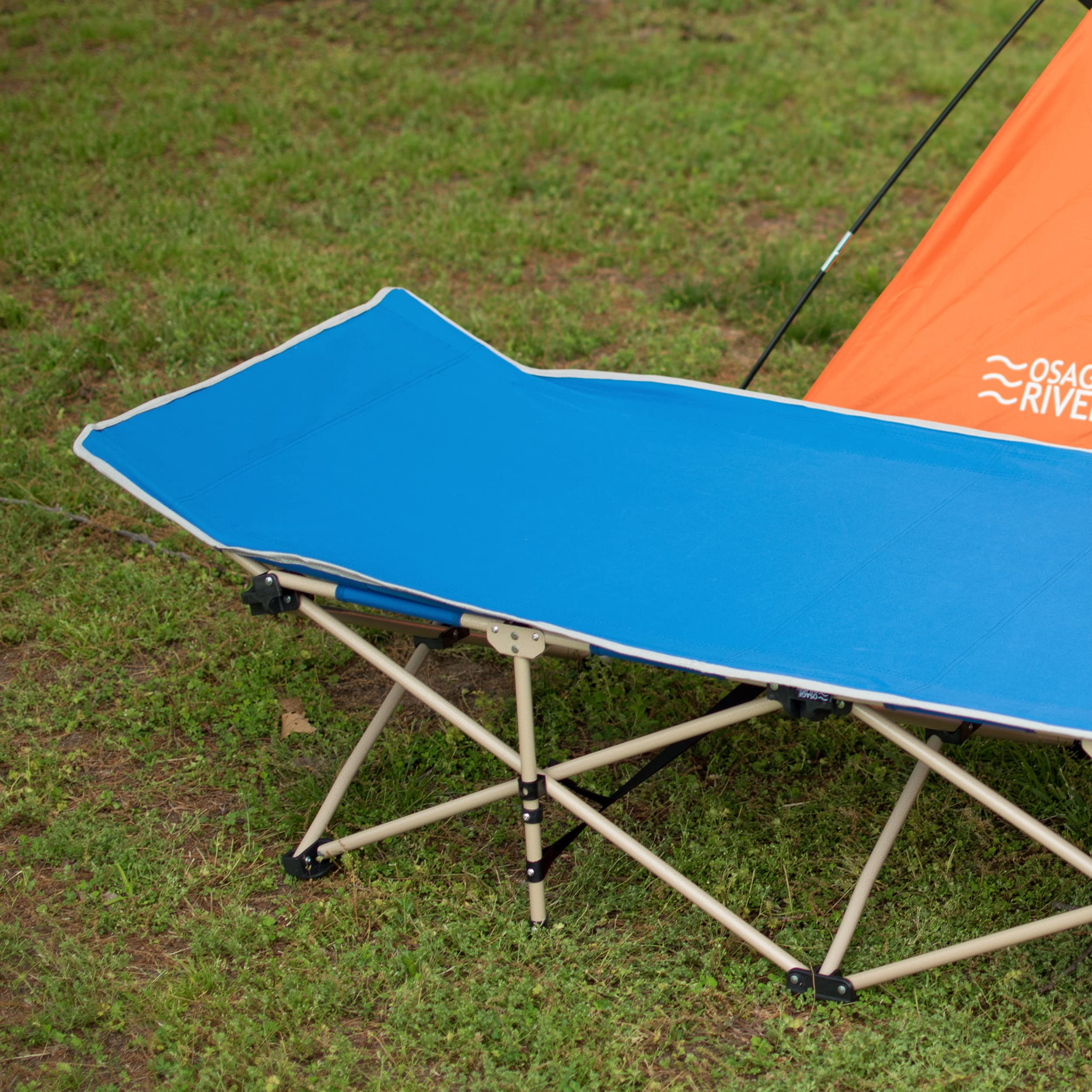 OSAGE RIVER Camping Cot with Pocket for Adults - Folding Camping Cot - Portable Cots for Sleeping - Rated for 300 lbs, Blue