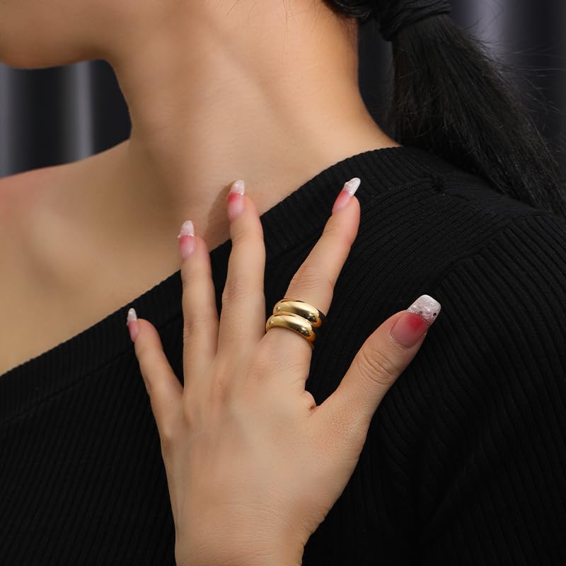 VRNGI Chunky Gold Rings for Women Silver Thick Rings Gold Statement Rings for Women Simple Bold Chunky Silver Rings Solid Dome Ring Minimalist Stackable Band Rings Size 6-10 (Gold, 12)