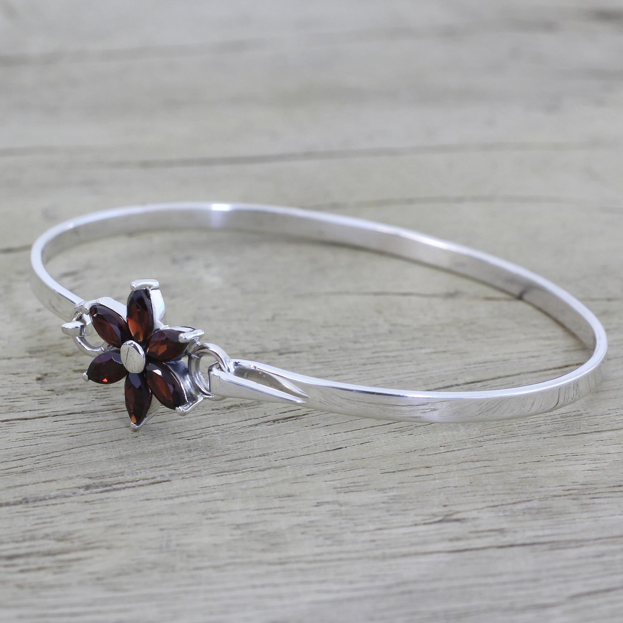 NOVICA Handmade Garnet Pendant Bracelet .925 Sterling Silver Floral from India Red Birthstone 'Marquise Flower'