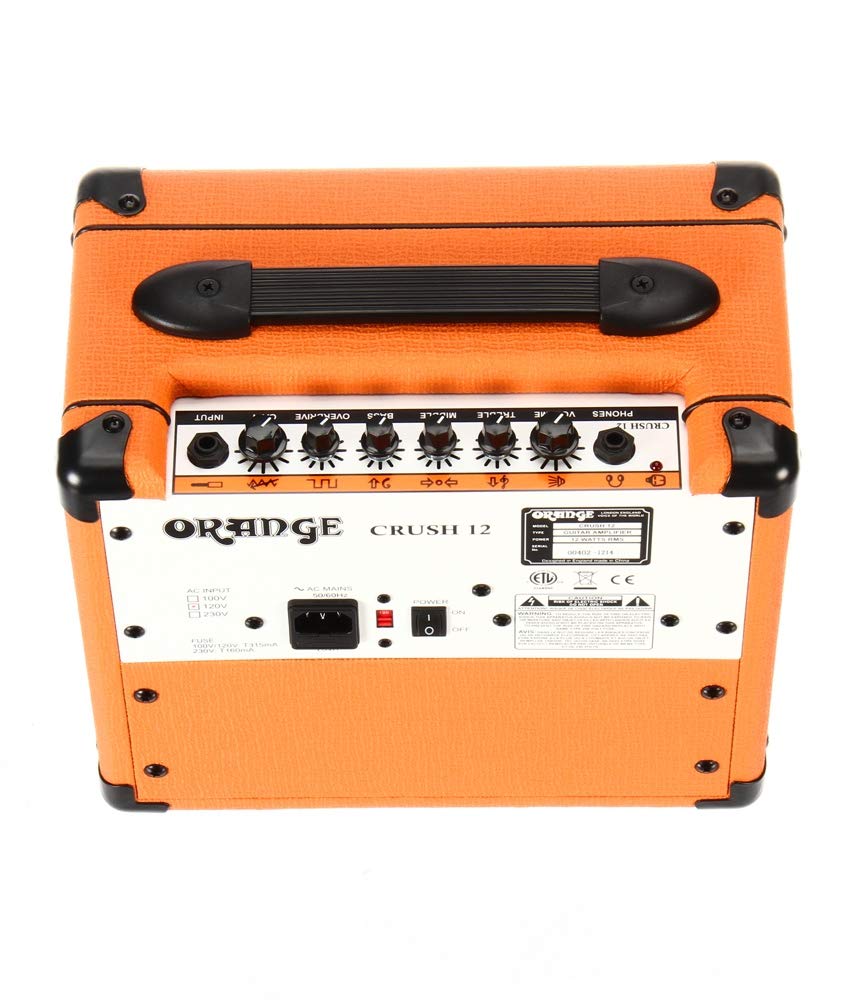 Orange Amplifiers Crush12 12W 1x6 Guitar Combo Amp (Orange) Bundle with Blucoil 10' Straight Instrument Cable (1/4"), 2-Pack of Pedal Patch Cables, and 4-Pack of Celluloid Guitar Picks