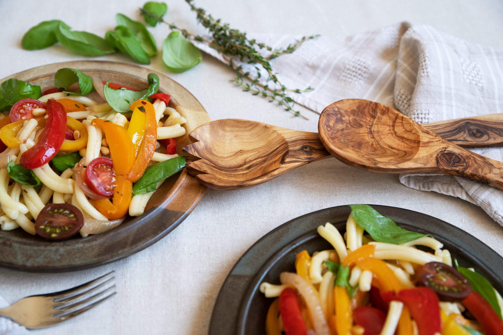 Tramanto Olive Wood Salad Server Set - 12 inch French Design