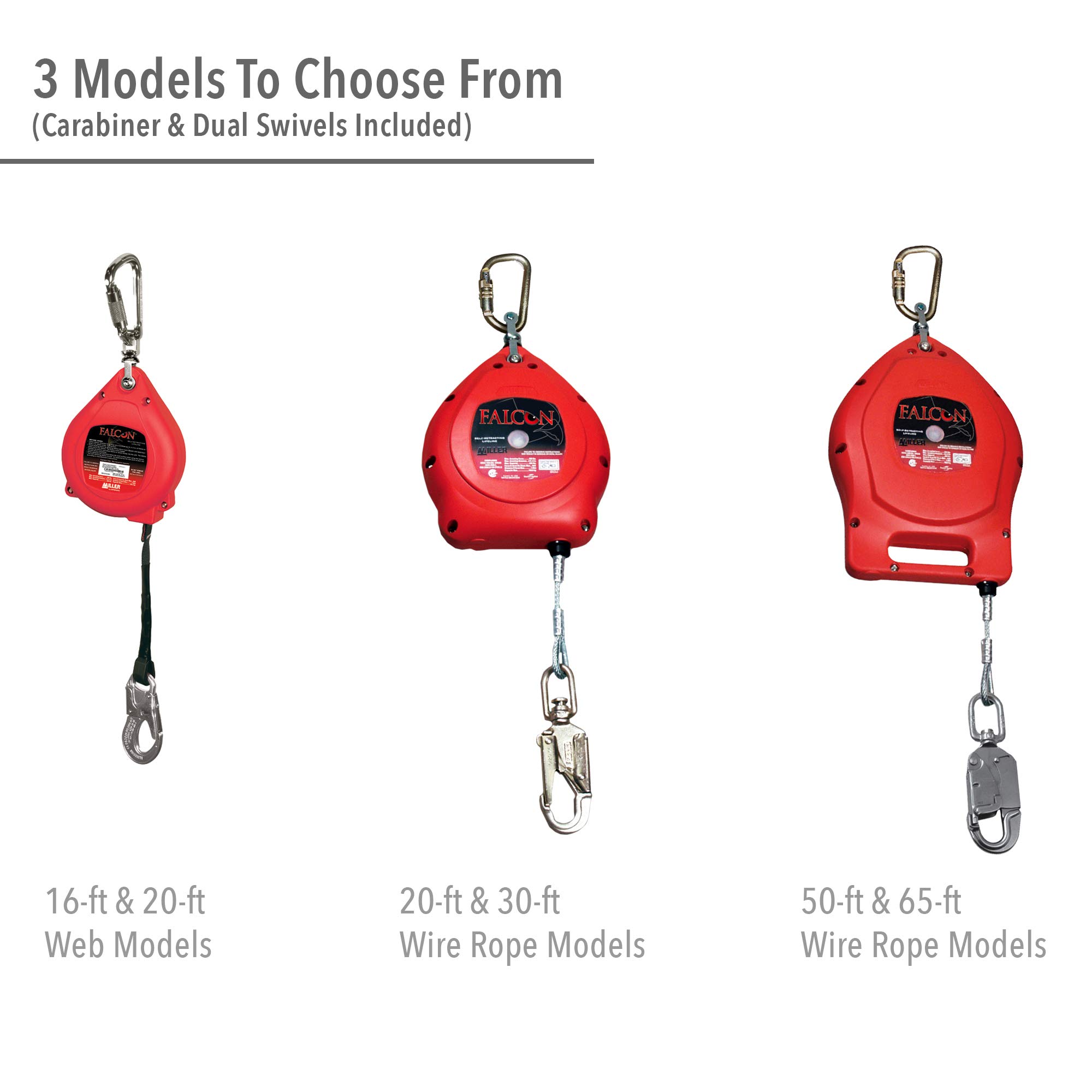 Miller by Honeywell Falcon 20-Foot Self-Retracting Web Lifeline with Swivel/Carabiner & Snap Hook (MP20P-Z7/20FT)