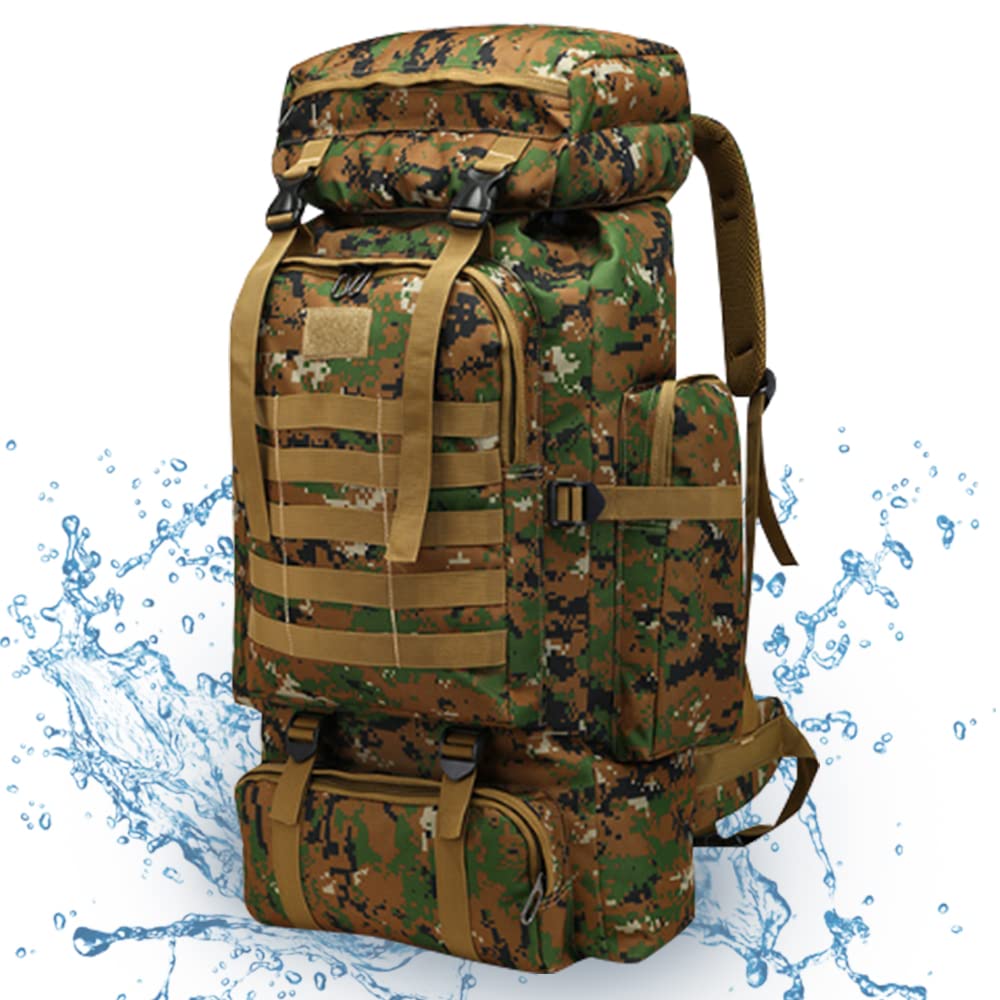 ÖSSZEFUT 70L 80L Tactical Backpack Waterproof For Men Hiking Camping Military Backpacking Backpack Tactical Rucksack Travel Hunting Survival Waterproof Large Backpack (Camouflage)