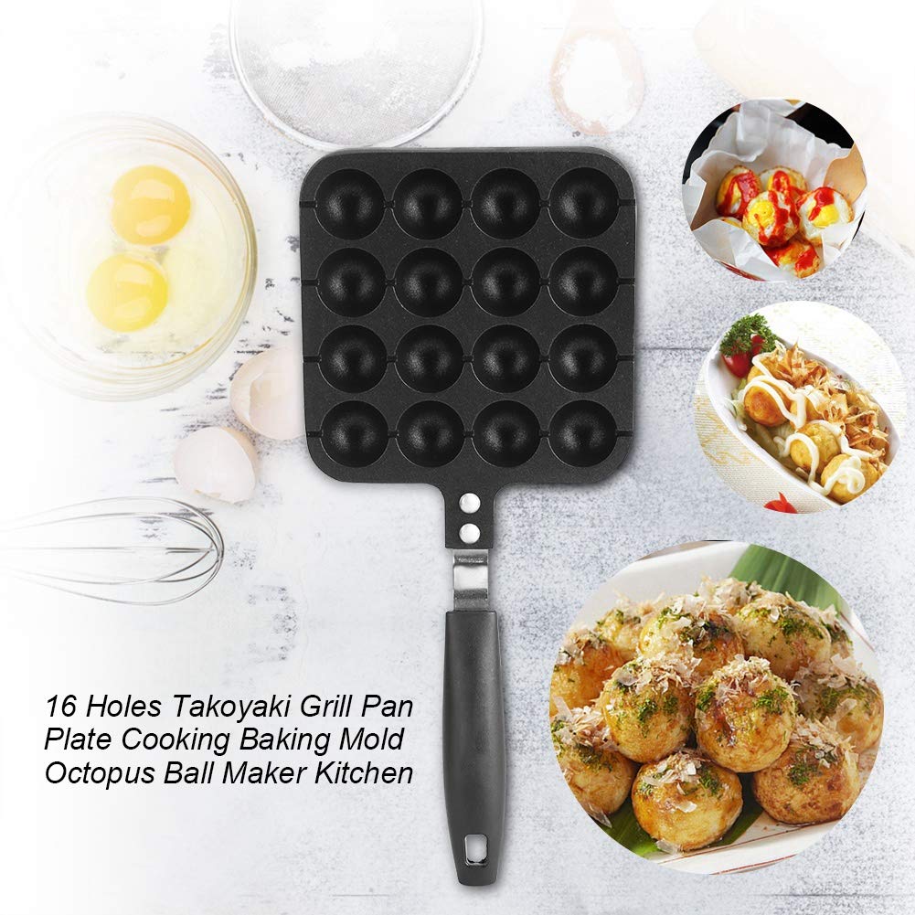 Takoyaki Pan, 16 Holes Takoyaki Pan Home Kitchen 16-Cavity Baking Japanese Octopus Ball Maker Grill Plate Black