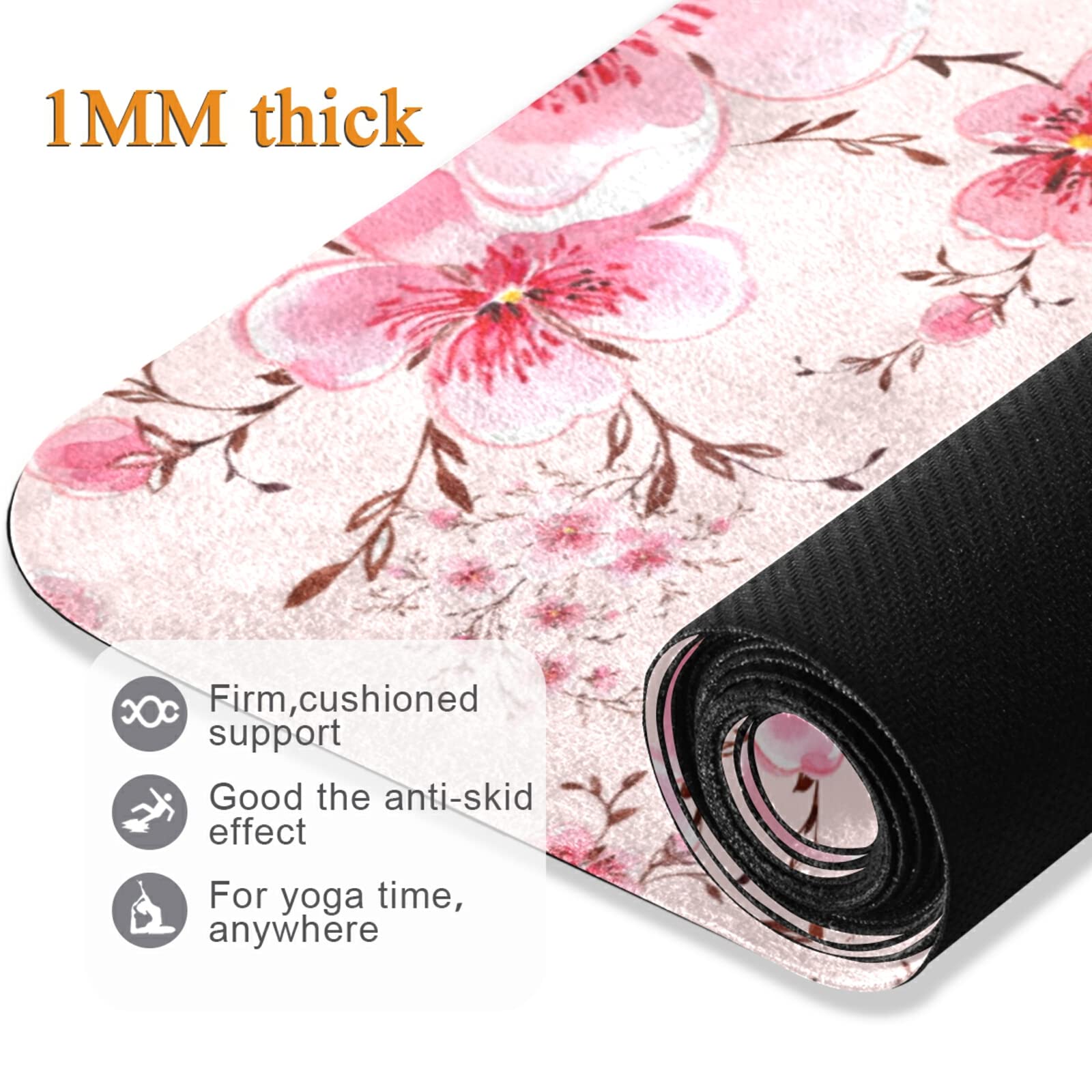Pink Cherry Blossom Yoga Mat Cover, Non Slip Exercise Mat Cover High Performance Grip, Coming with Carry Bag(6cr8a)