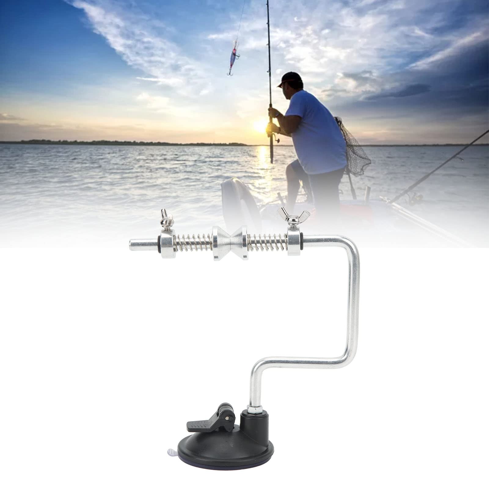 SPYMINNPOO Fish Line Spooler, Fishing Wire Winder System Aluminium Alloy Vacuum Sucking Cup Type Handle Fish Line Winding Tool Brakerotor Fishing Boat Winder