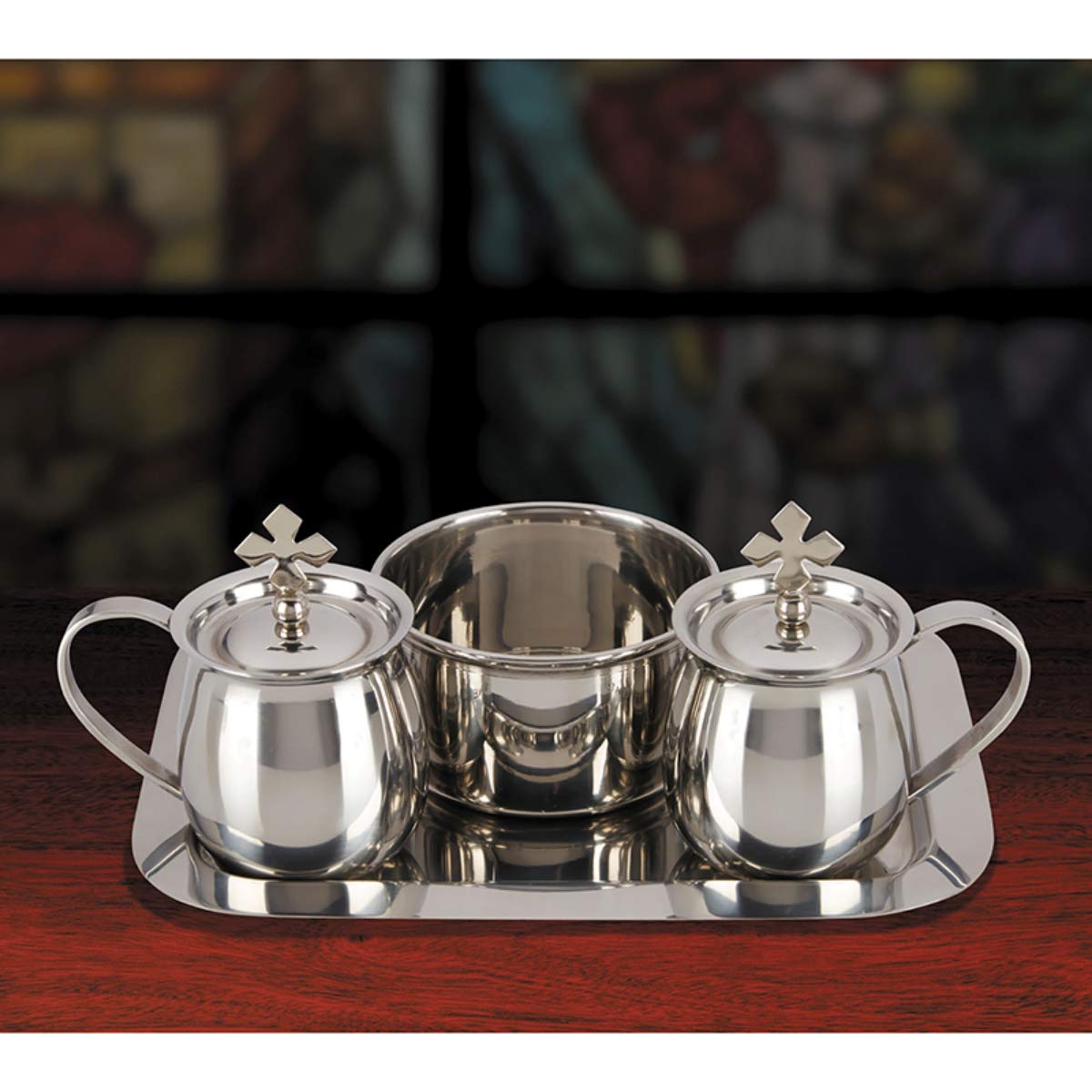Stainless Steel Cruet Set with Tray and Bowl