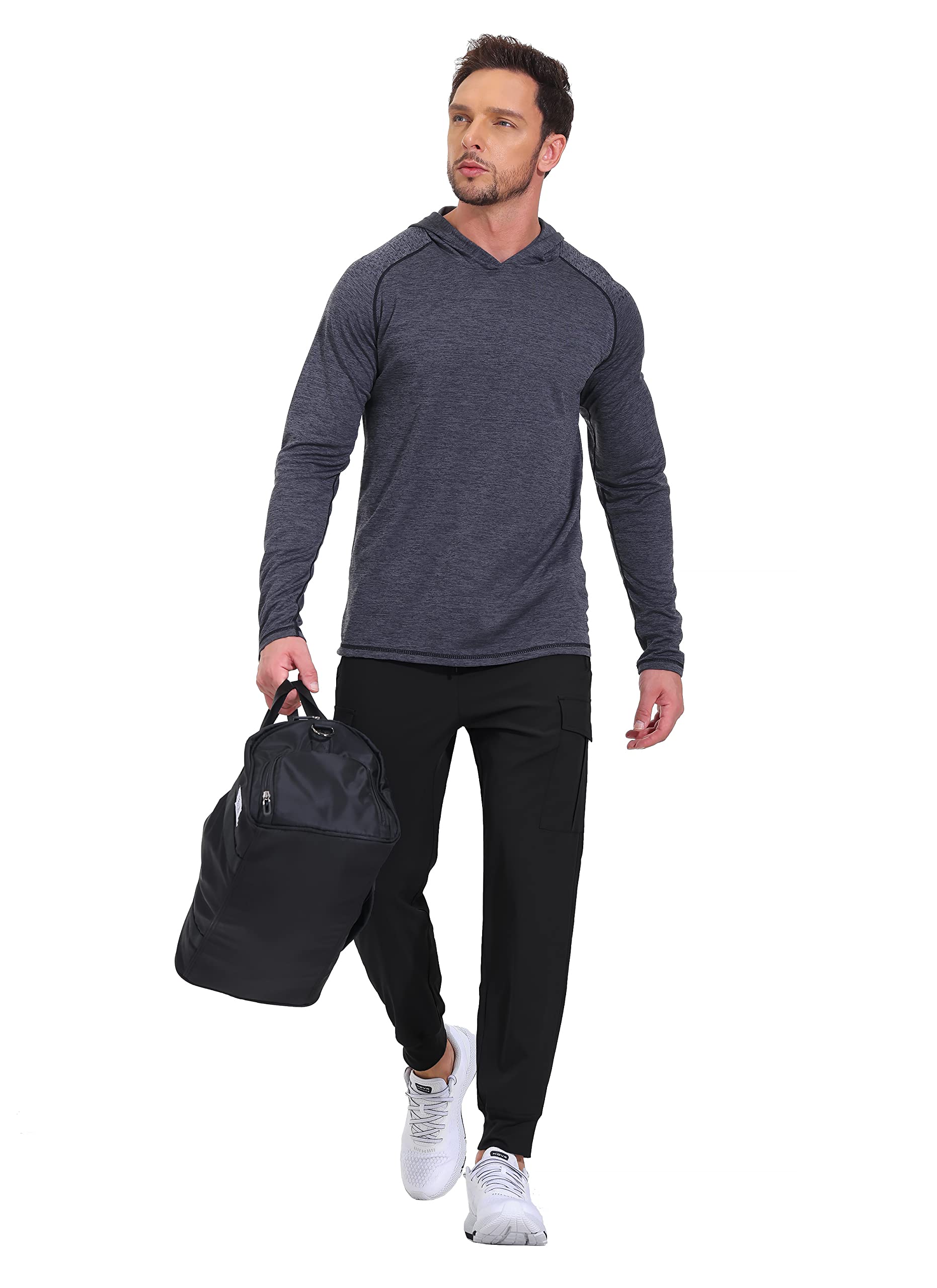 POLIVA Joggers for Men Lightweight Hiking Pants Quick Dry Cargo Travel Golf Casual Track Athletic Pants with Pockets Black L